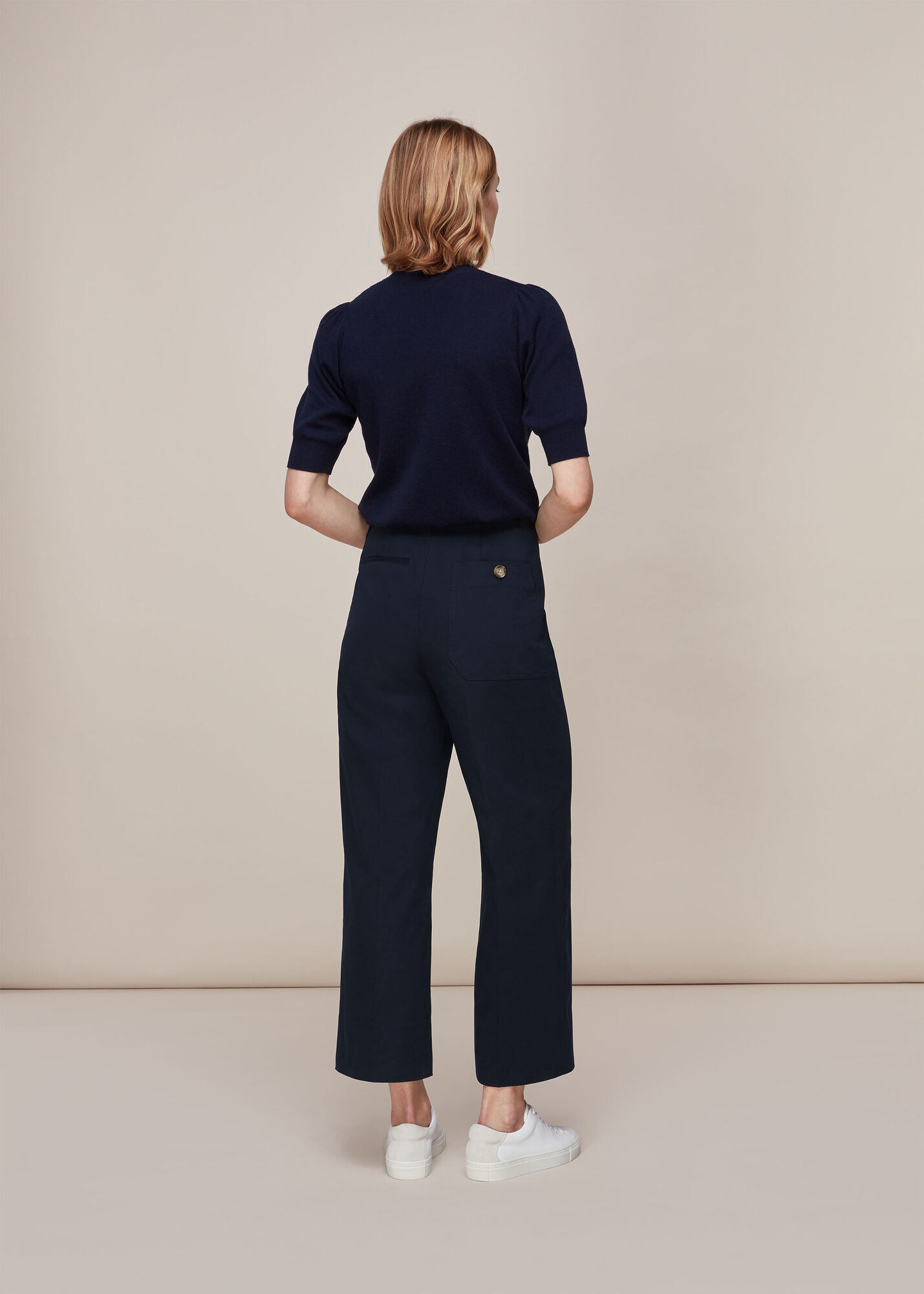 Navy Cadie Side Button Trouser | WHISTLES