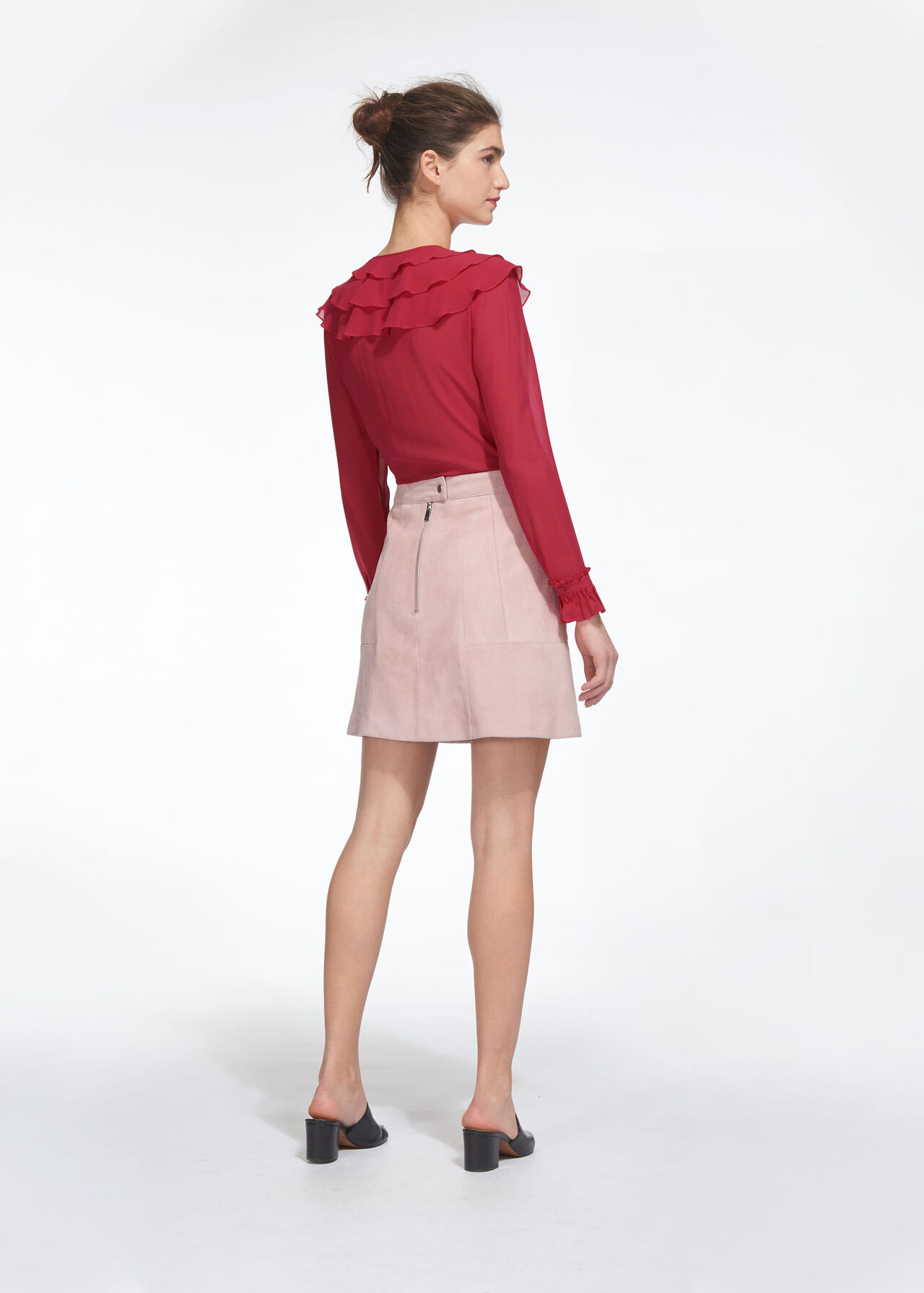 Lizzie Ruffle Silk Blouse, Fuchsia | WHISTLES