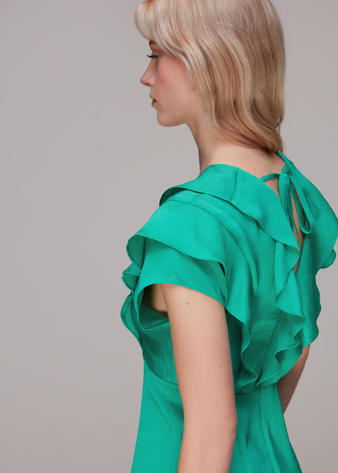 Green Adeline Frill Midi Dress | WHISTLES | Whistles UK