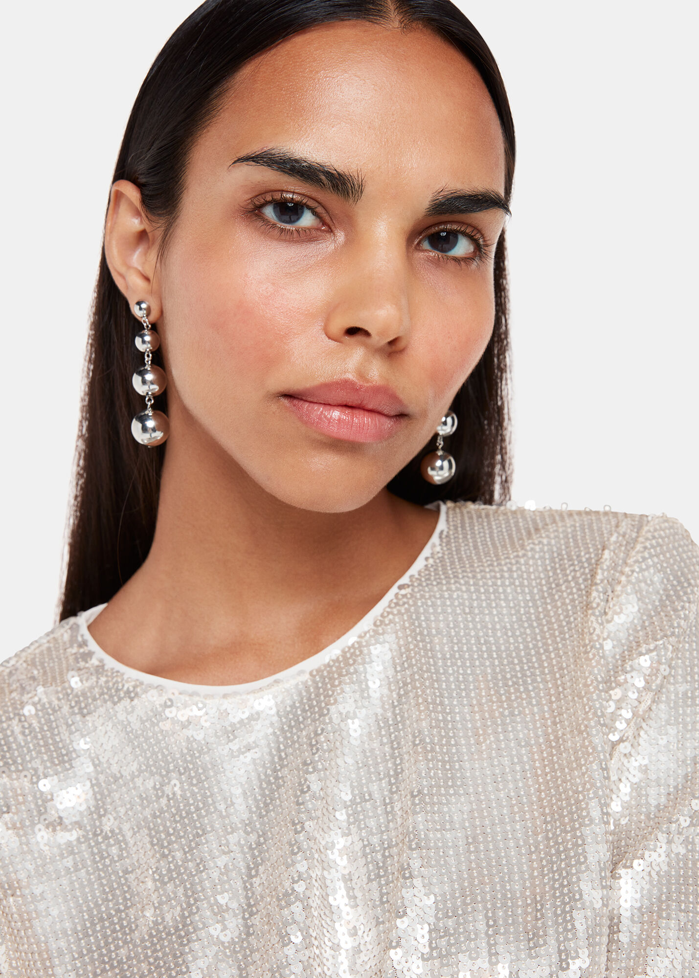 Silver Sequin Long Sleeve Tunic Top With High Round Neck | Whistles ...