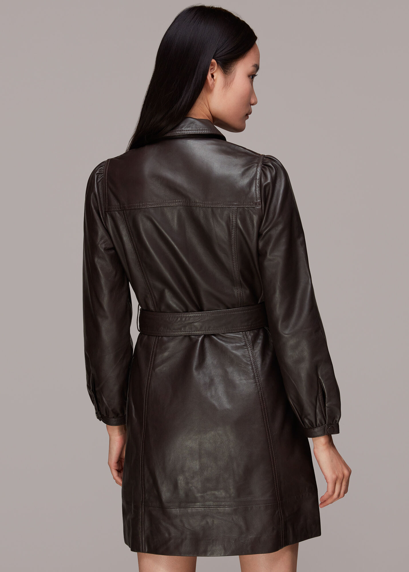 Brown Phoebe Short Leather Dress | WHISTLES | Whistles UK