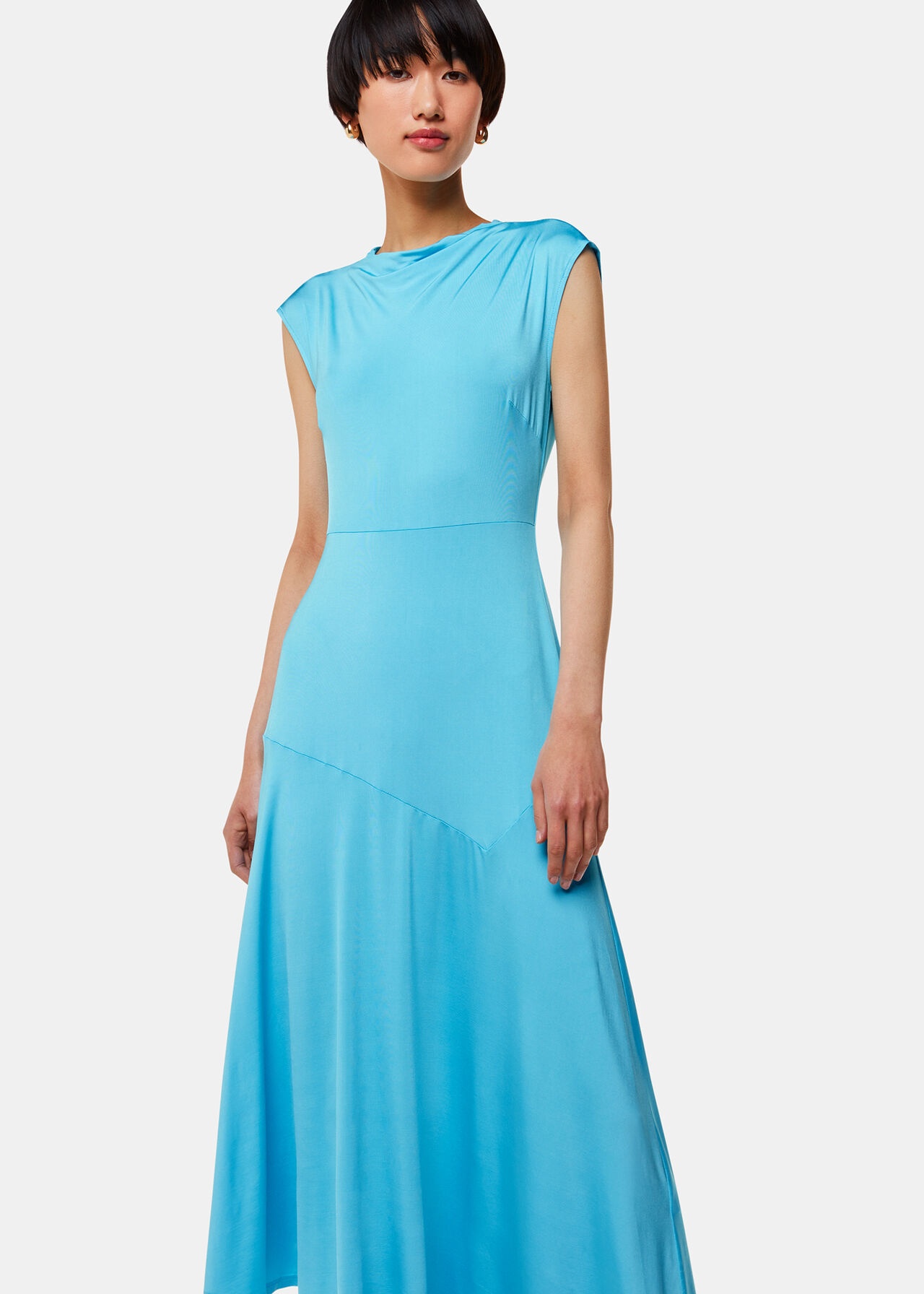 Turquoise Iris Asymmetric Jersey Dress | WHISTLES | Whistles US