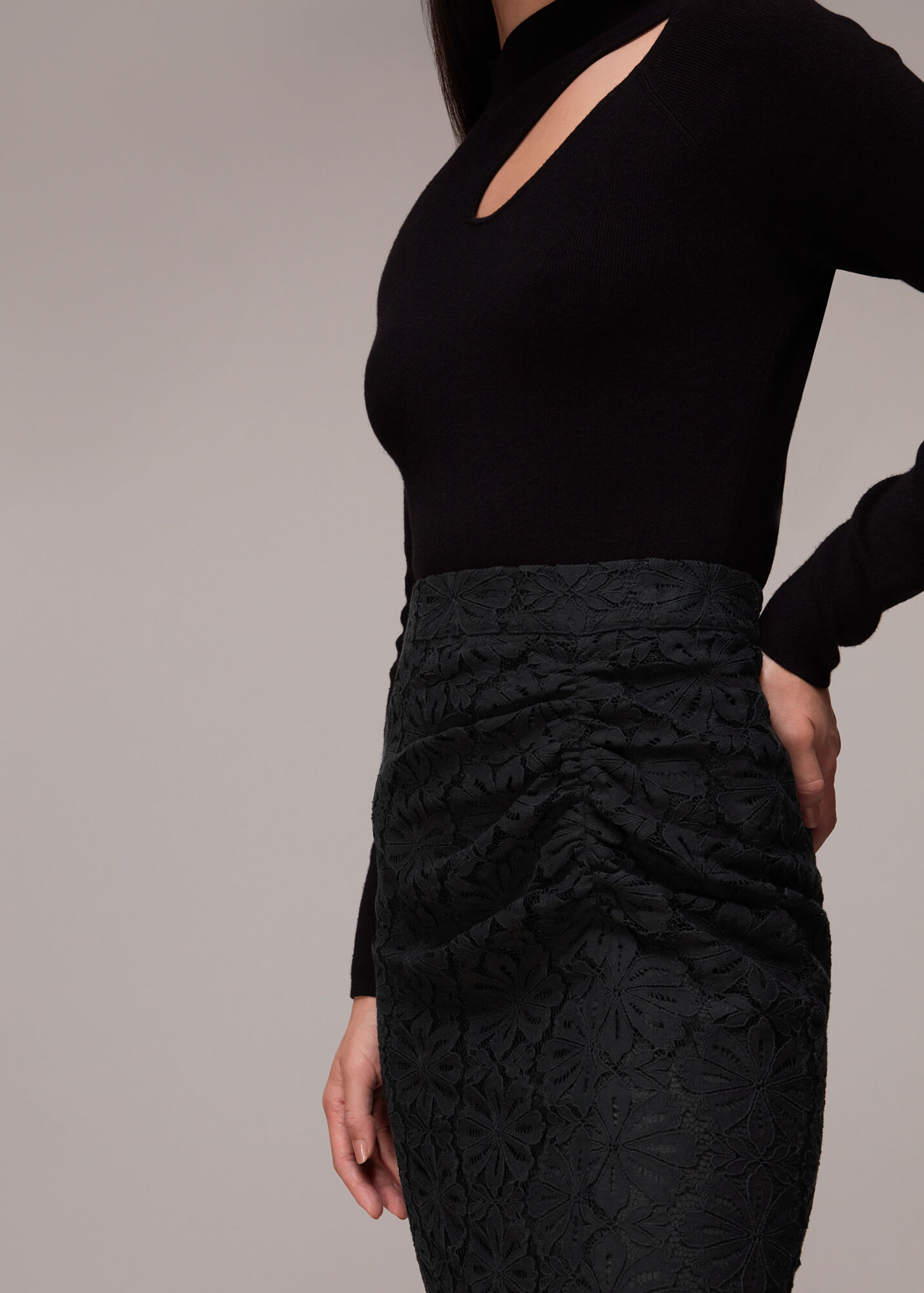 Black Lace Column Skirt | WHISTLES | Whistles UK