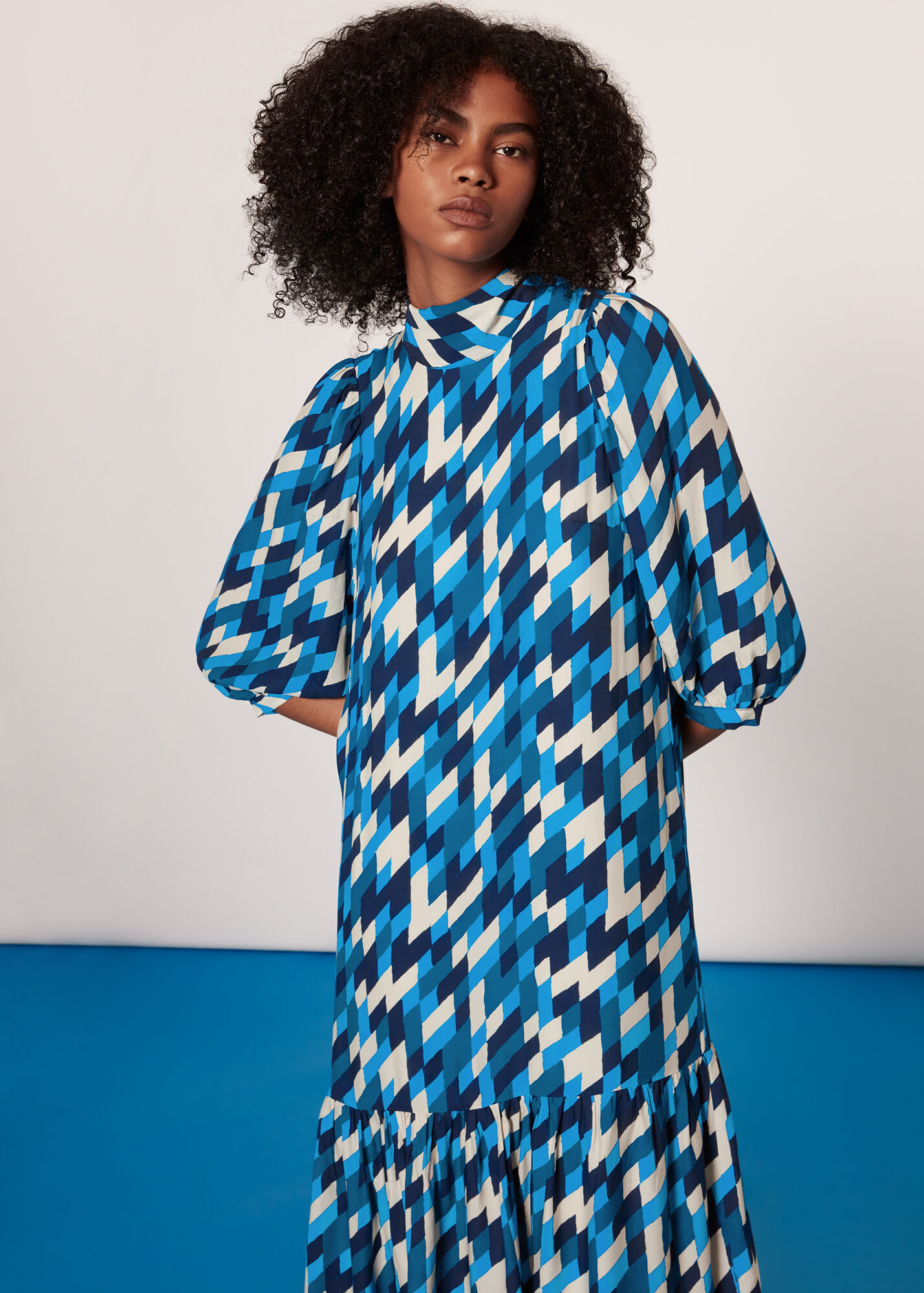 Blue/Multi Diagonal Diamond Dress | WHISTLES | Whistles UK