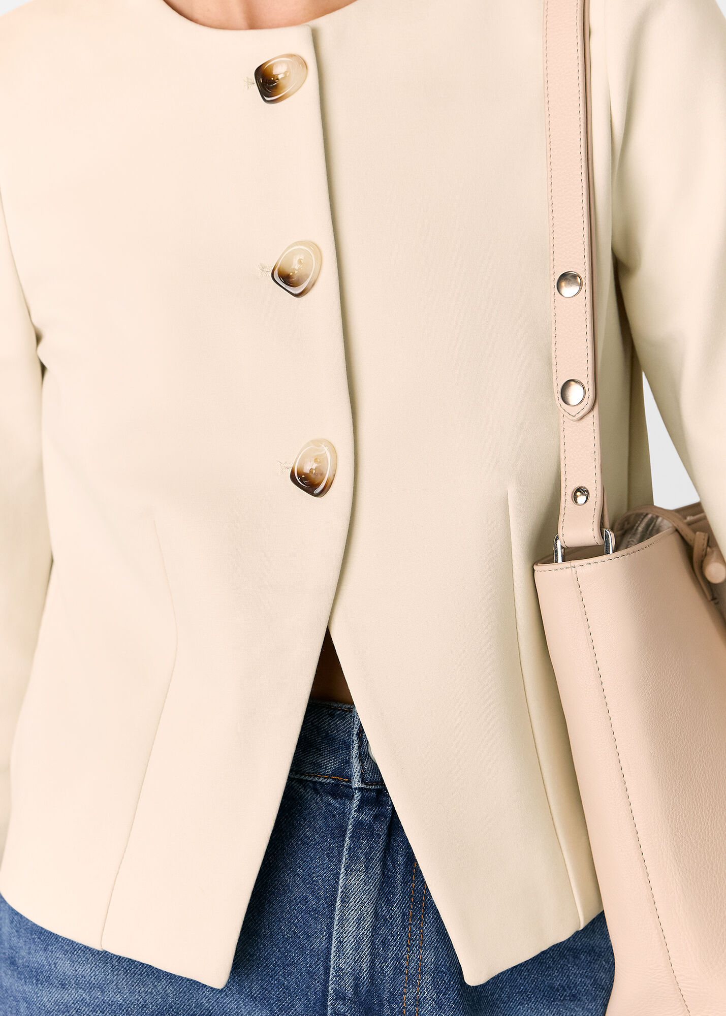 Ivory Anne Ponte Button Jacket | WHISTLES | Whistles UK