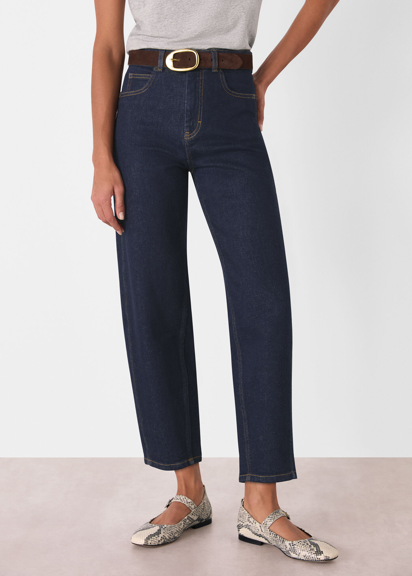 Dark Denim Stretch Barrel Leg Jean | WHISTLES | Whistles UK