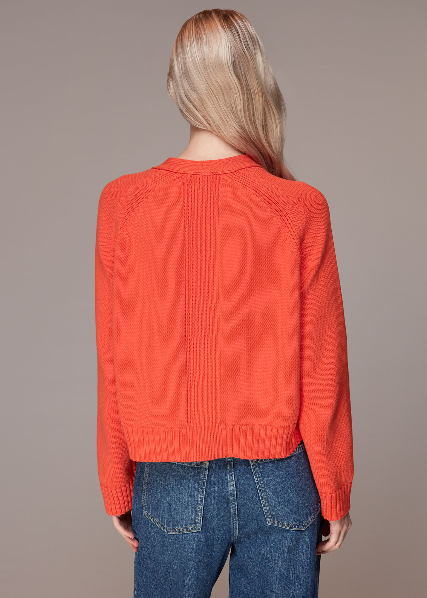Red Karine Rib Detail Cardigan | WHISTLES | Whistles UK
