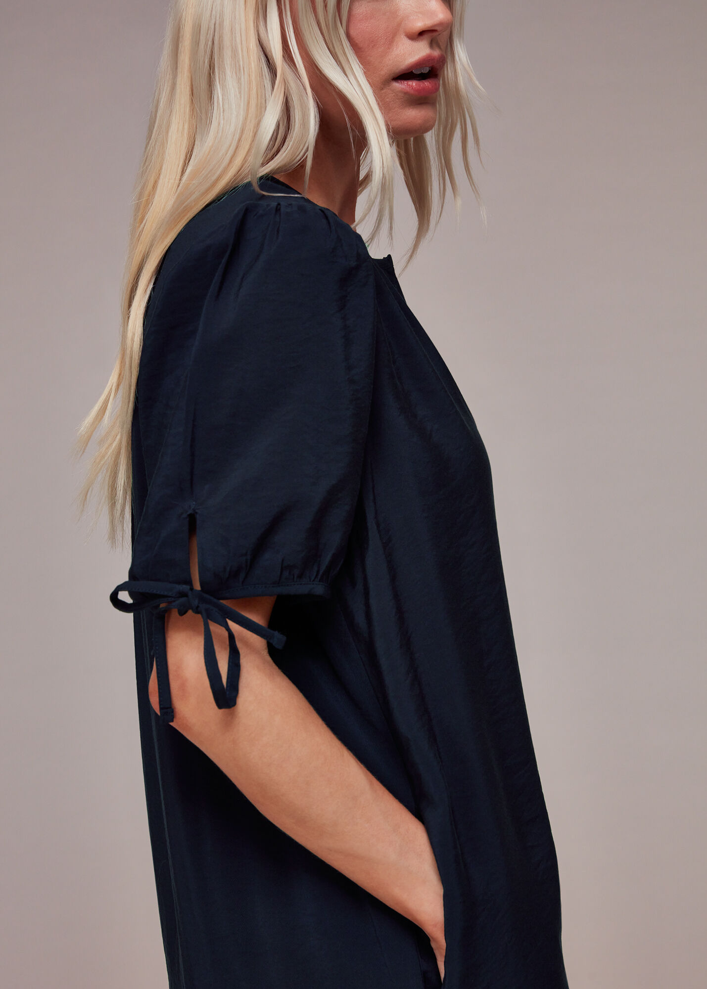 Navy Frankie Button Through Dress | WHISTLES | Whistles UK