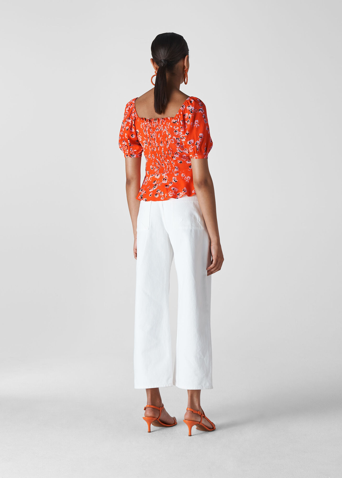 Flame/Multi Digital Daisy Print Bella Top | WHISTLES | Whistles UK