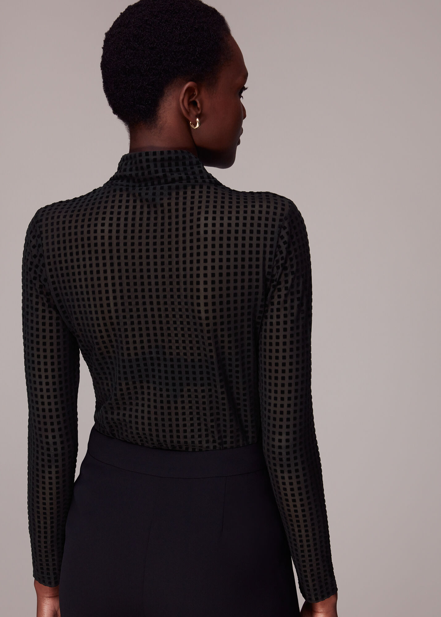 Black Checked Mesh Top | WHISTLES | Whistles UK