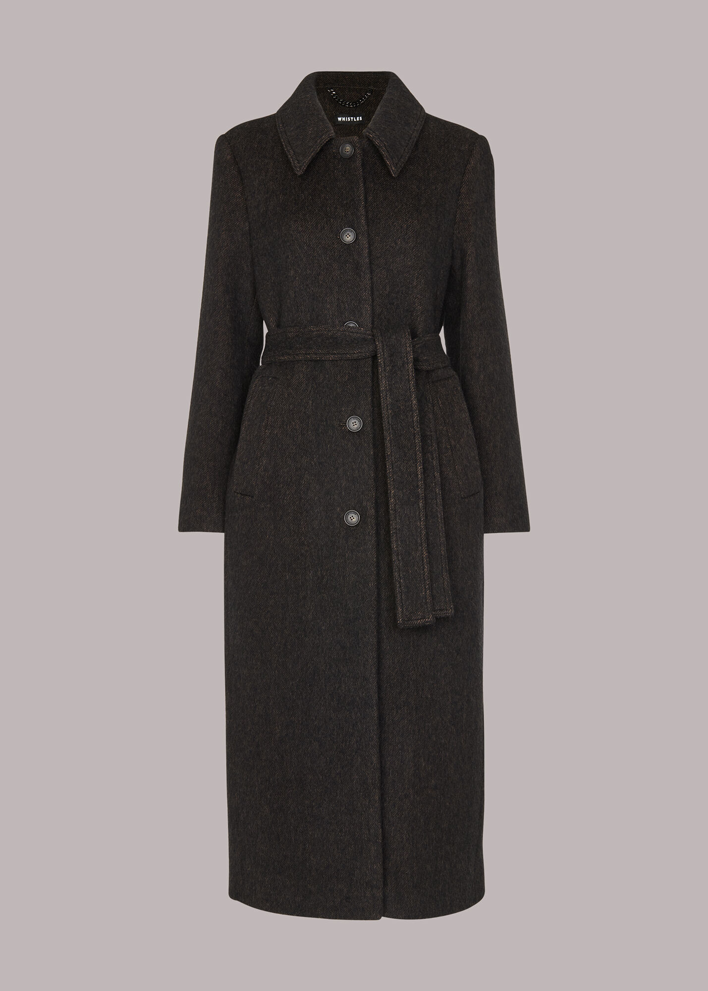 Brown Wool Blend Textured Coat | WHISTLES | Whistles UK