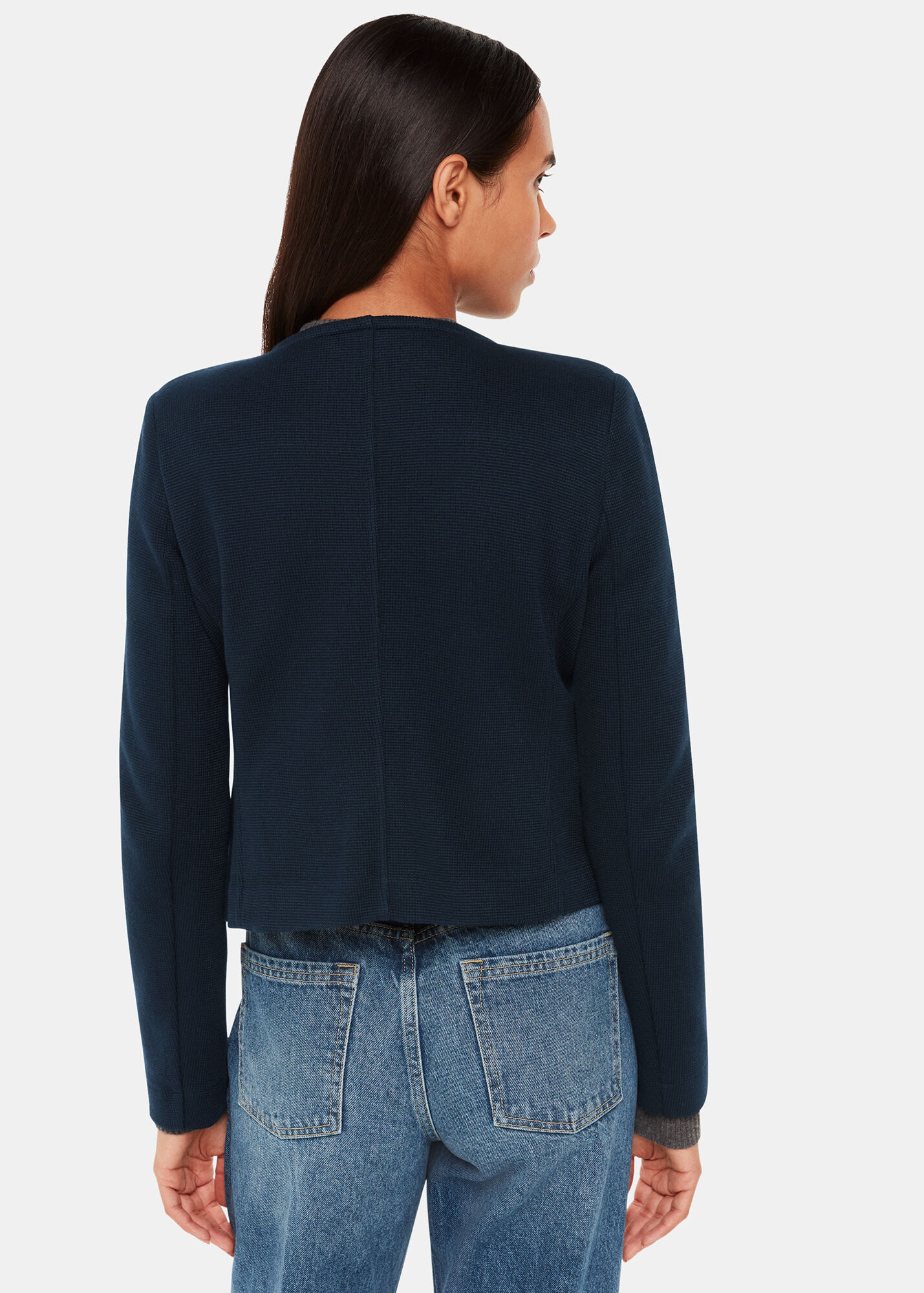 Women's Navy Collarless Tailored Jacket | Whistles UK