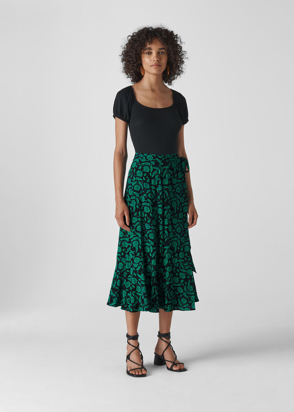 Block Floral Wrap Skirt