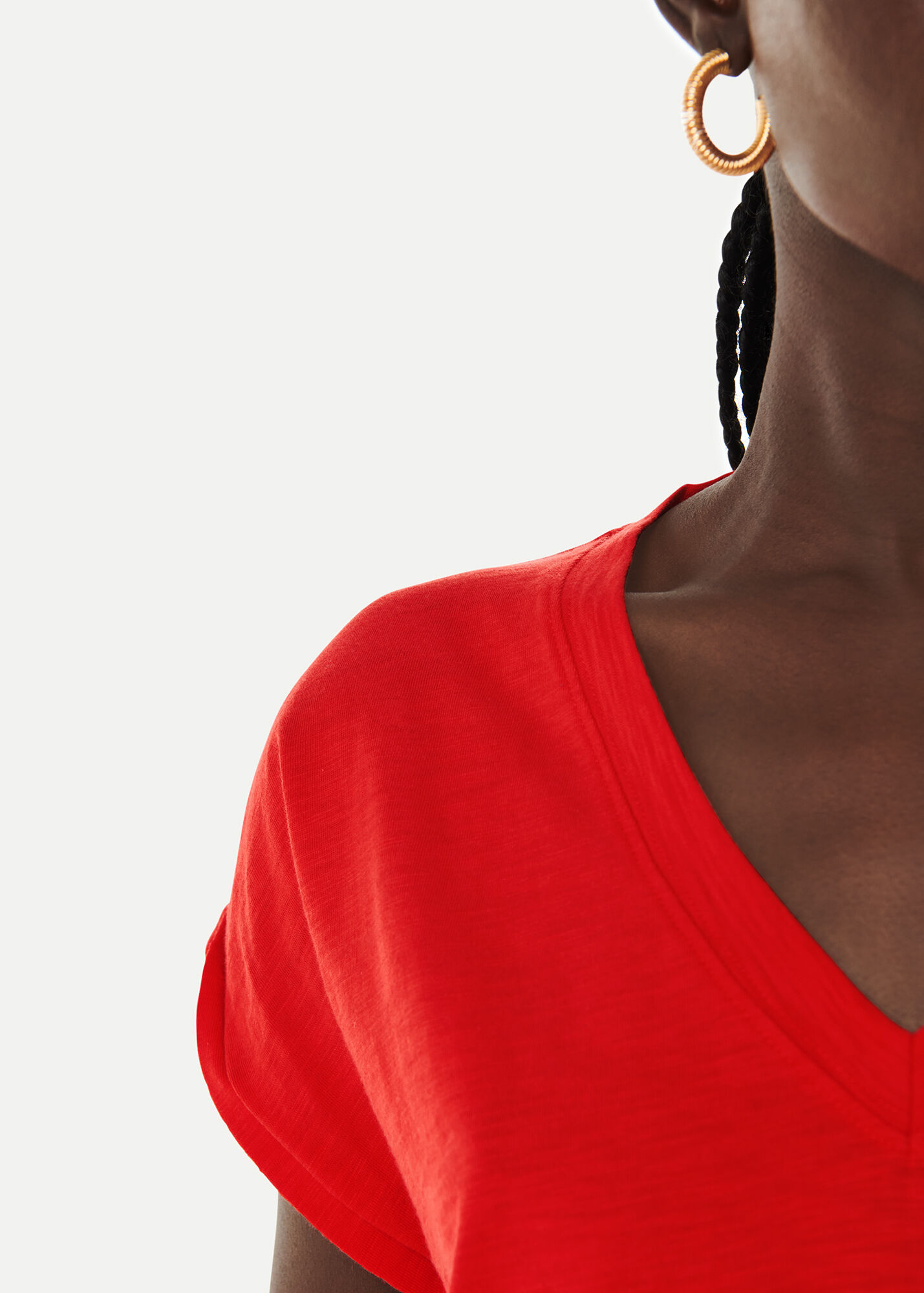 Red Willa V Neck Cap Sleeve Tee | WHISTLES | Whistles UK