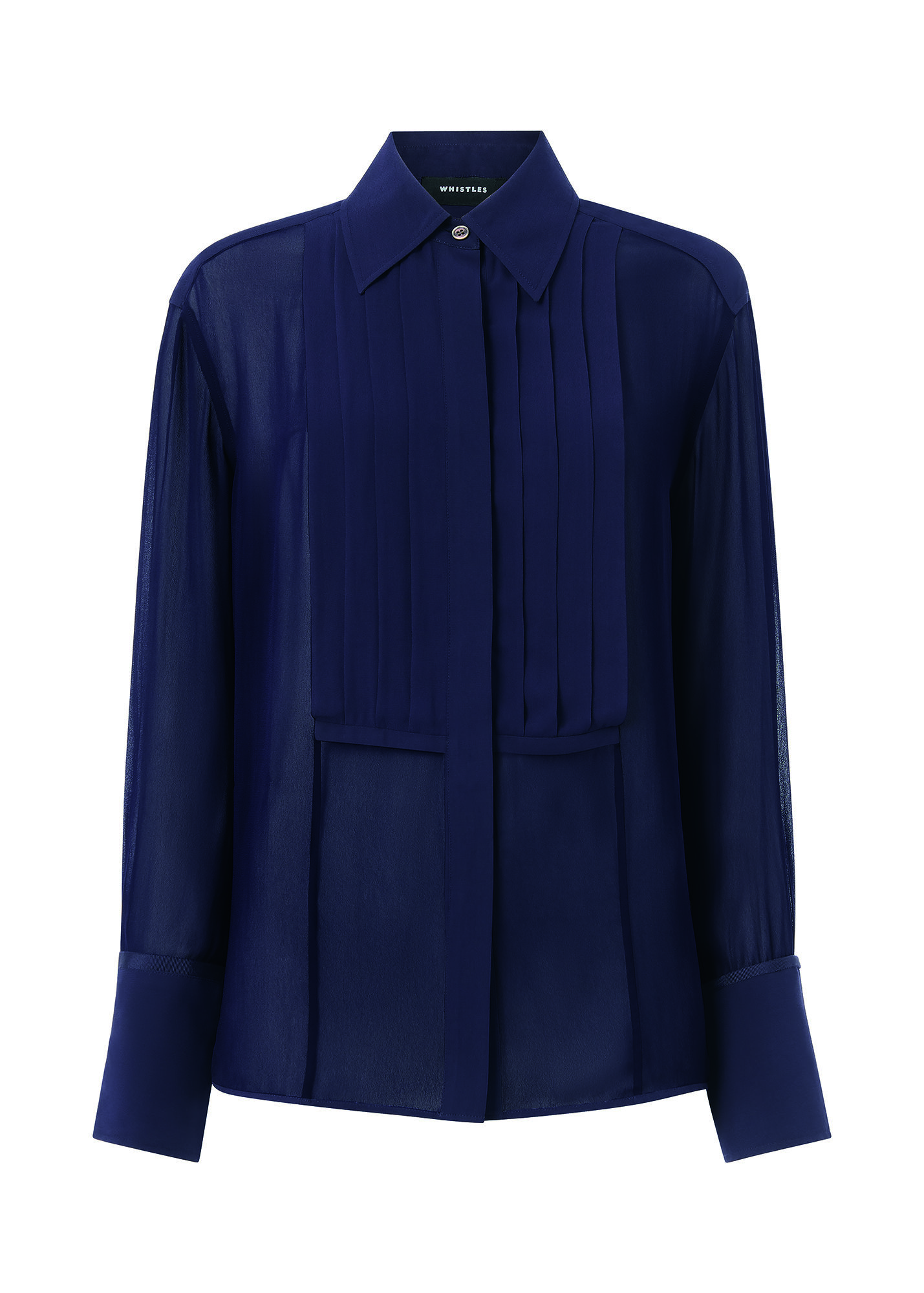 Navy Maya Pintuck Detail Blouse | WHISTLES | Whistles UK