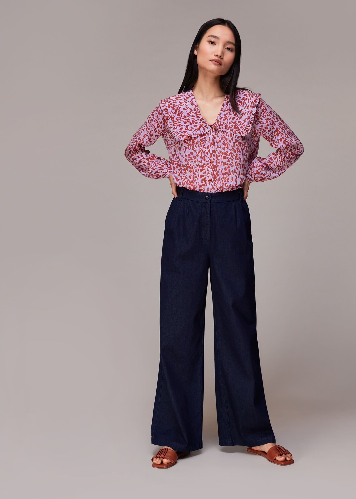 Pink/Multi Summer Cheetah Collar Top | WHISTLES | Whistles UK