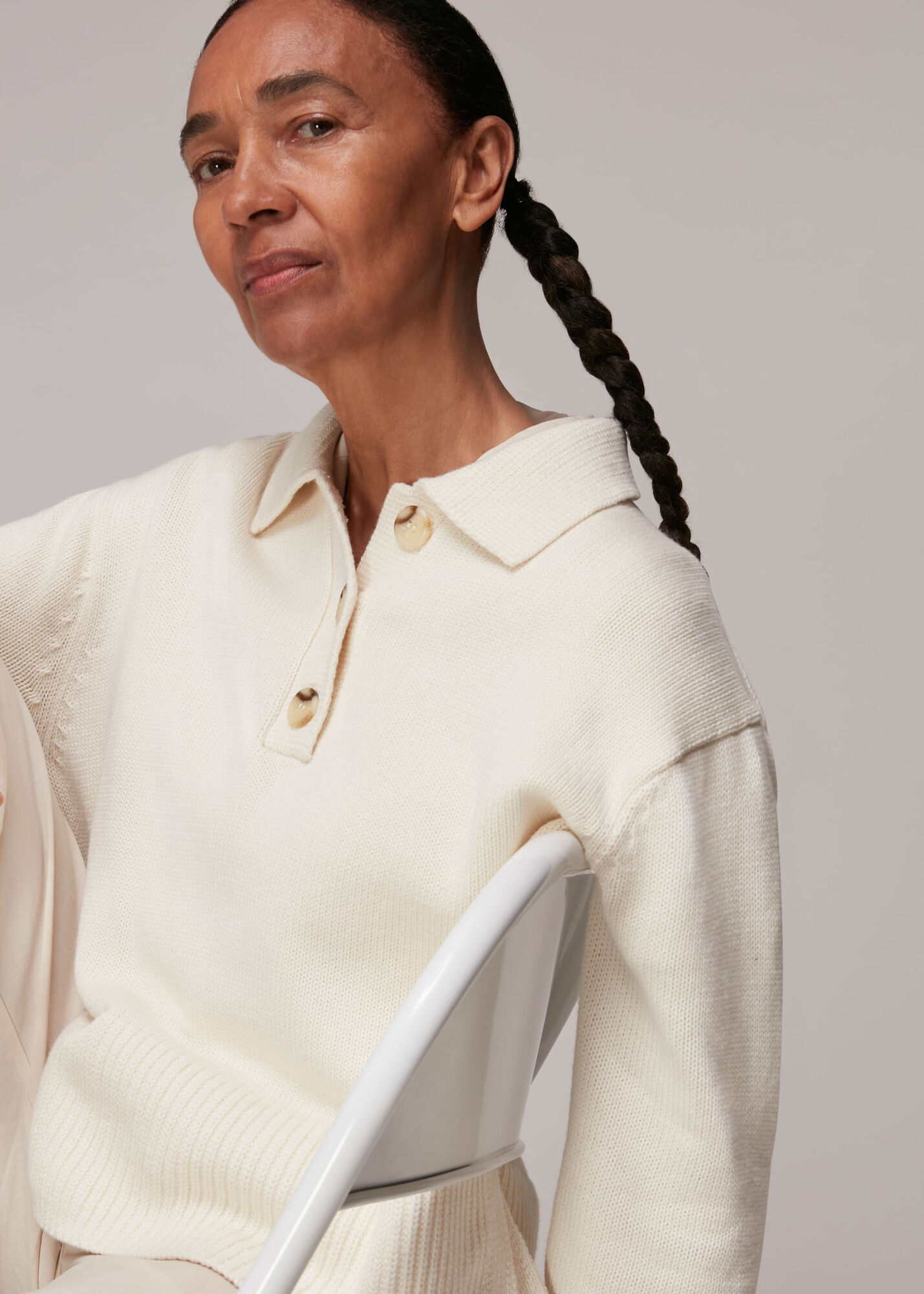 Women's Ivory Button Front Polo Knit | Whistles US
