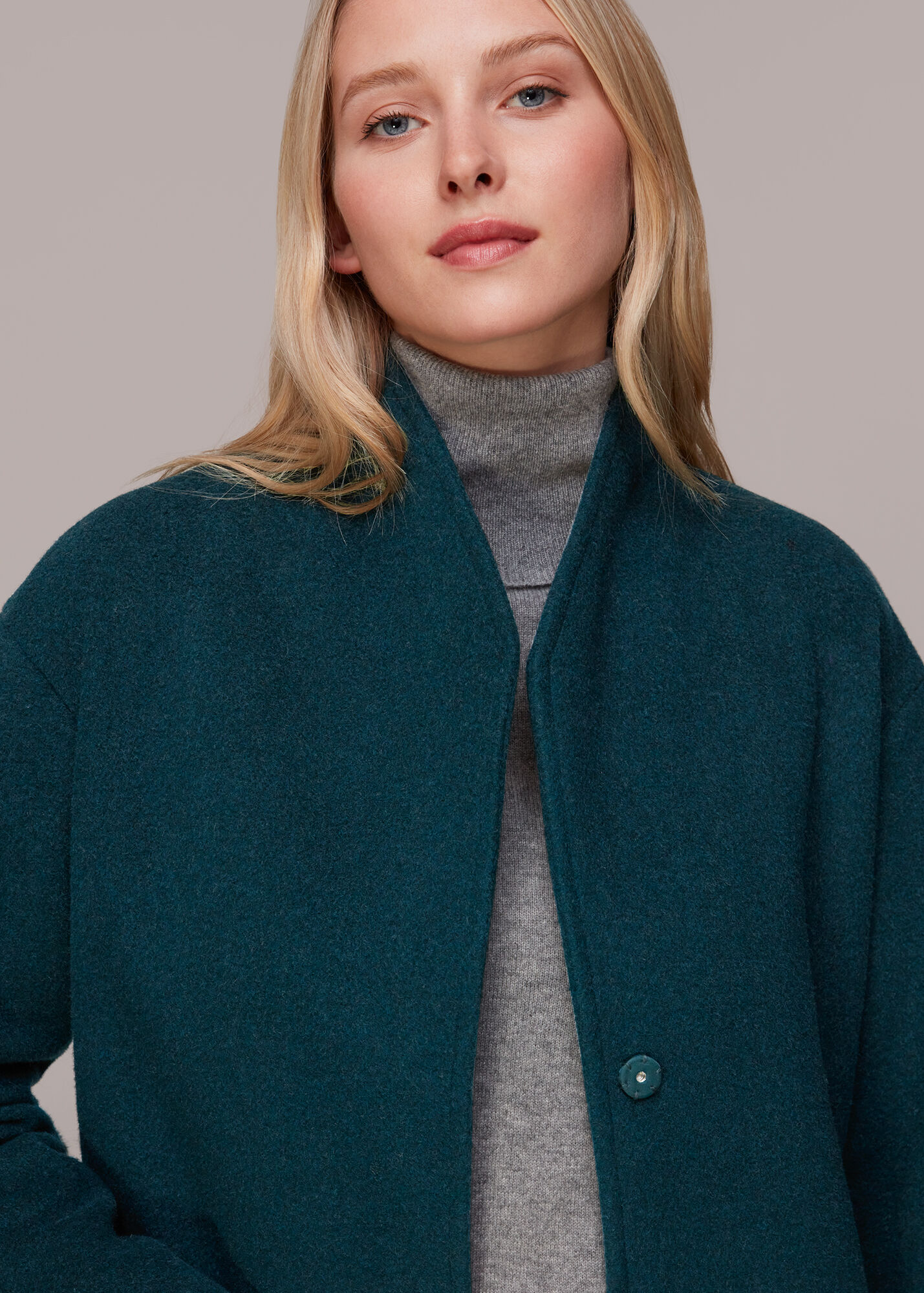 Green Funnel Neck Wool Wrap Coat | Whistles | Whistles UK