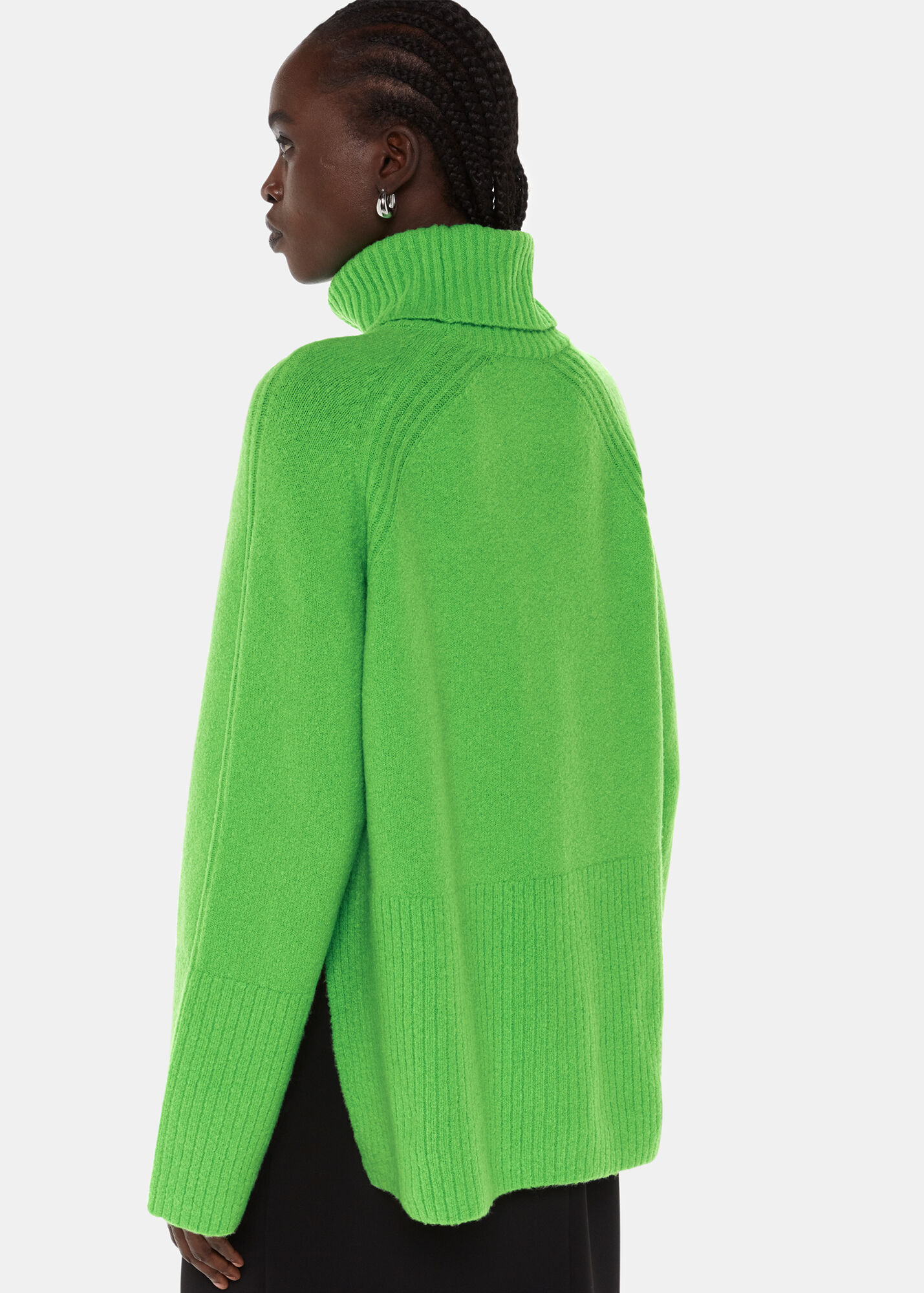 Green Textured Rib Detail Roll Neck | WHISTLES | Whistles UK
