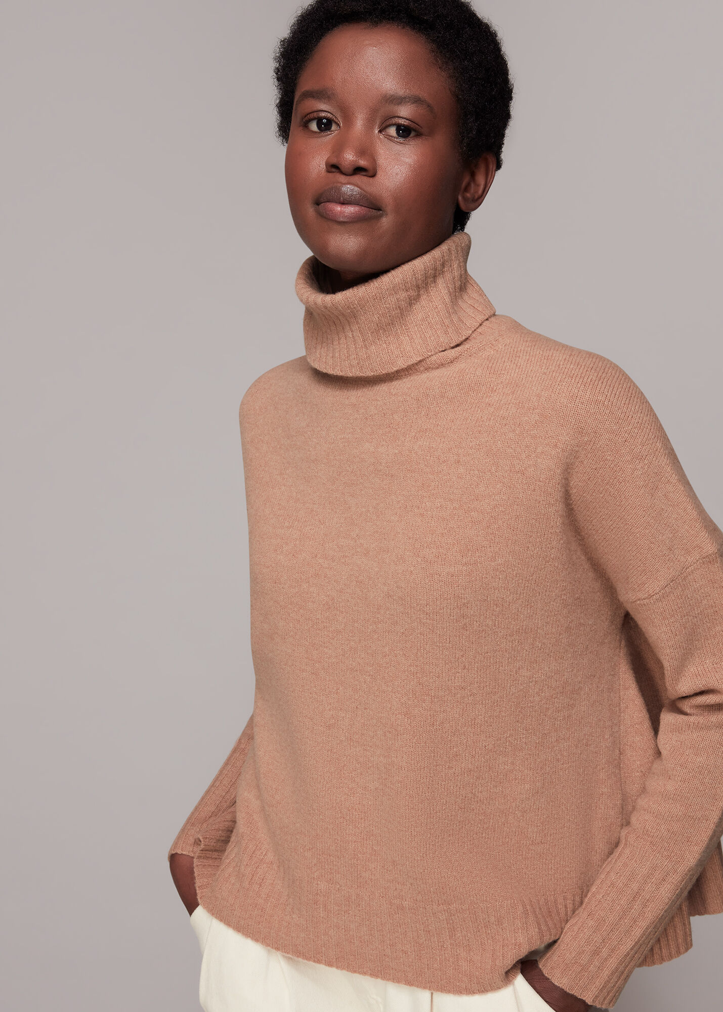 Camel Roll Neck Wool Knit | WHISTLES | Whistles UK