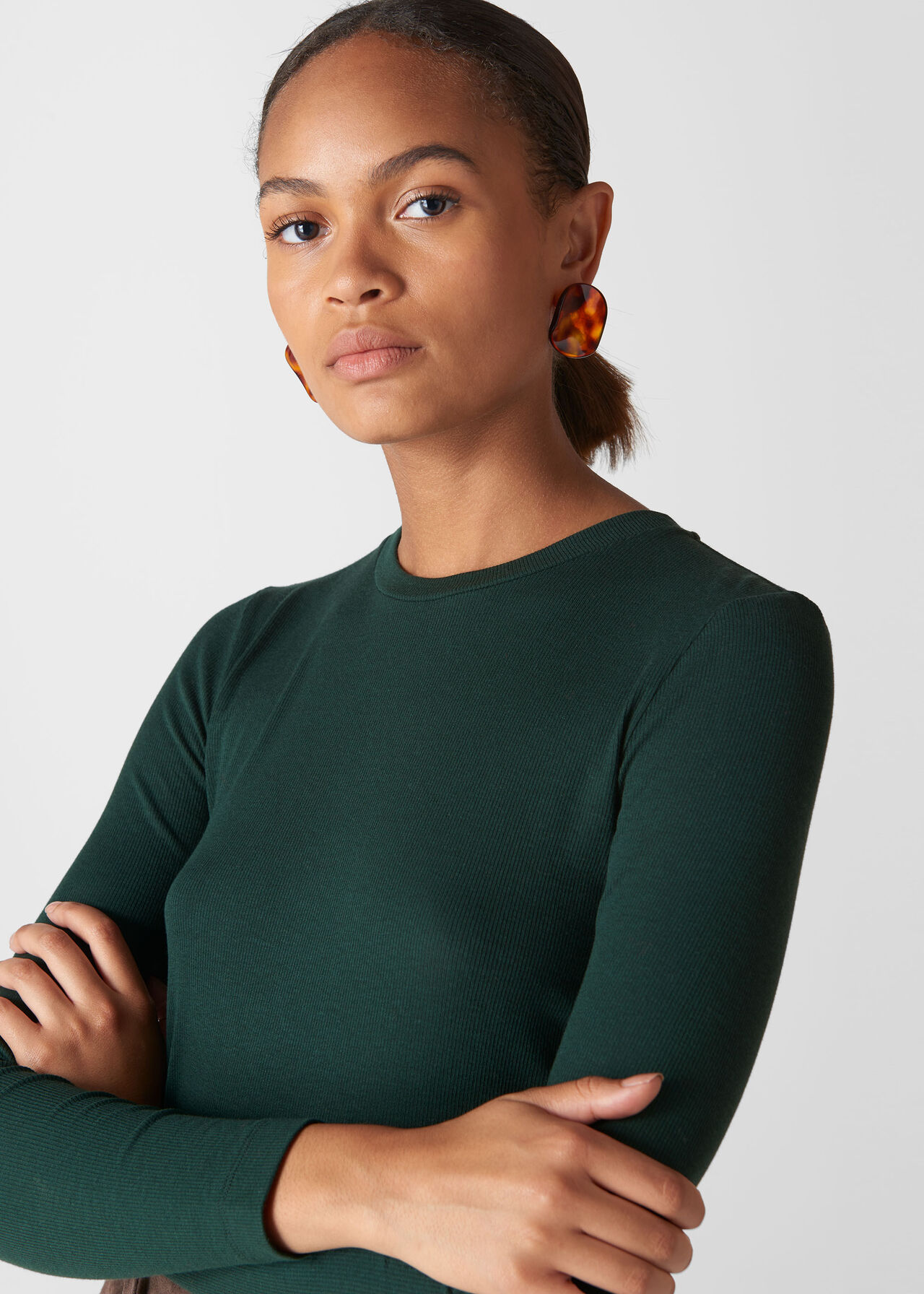 Dark Green Essential Crew Neck Top | WHISTLES | Whistles US