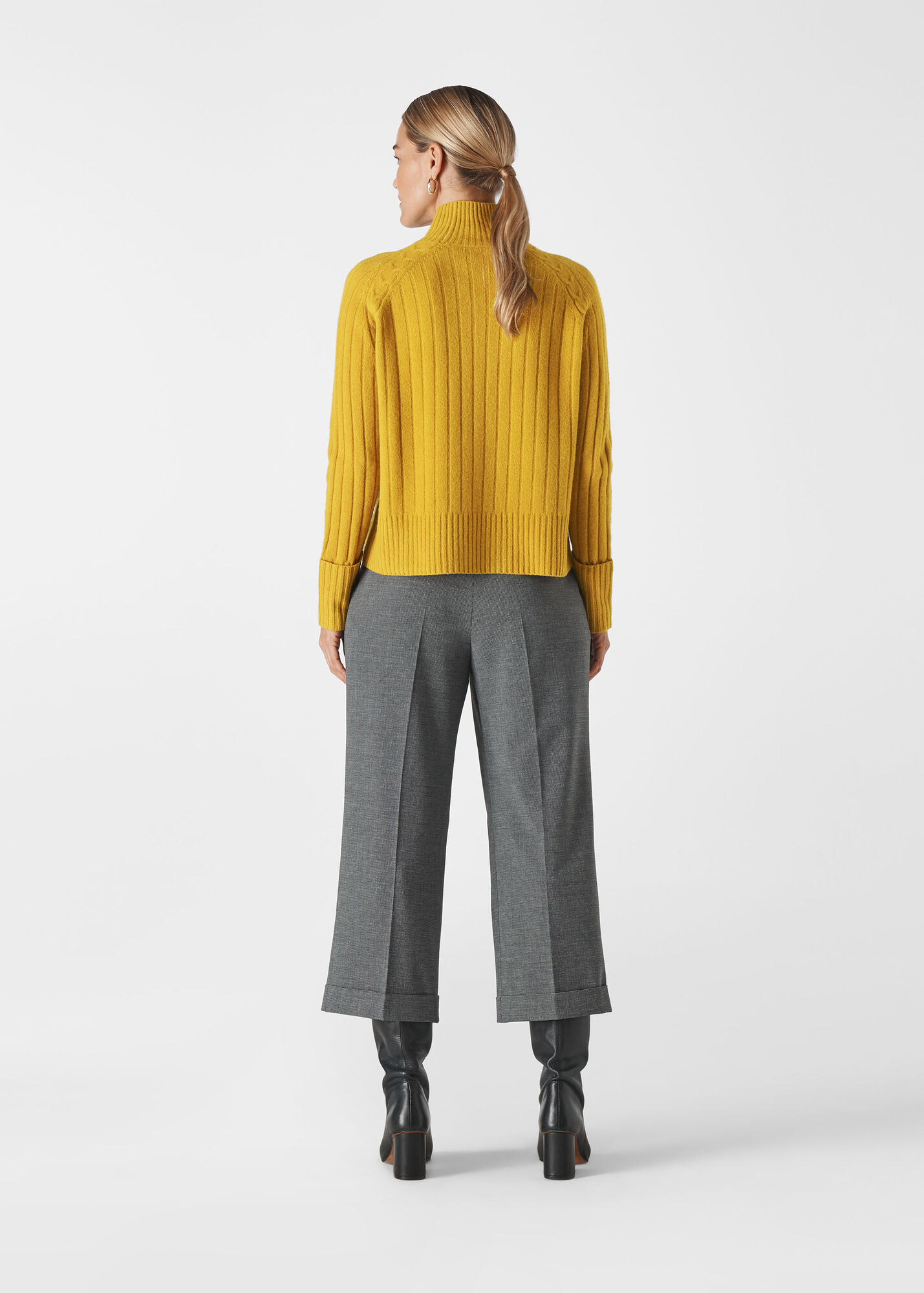 Yellow Rib Funnel Neck Wool Knit | WHISTLES | Whistles US
