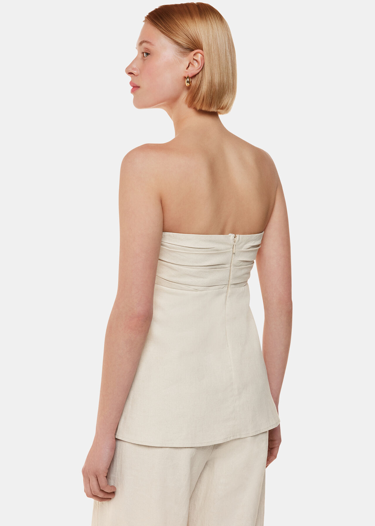 Oatmeal Lula Linen Blend Bandeau Top | WHISTLES | Whistles ROW