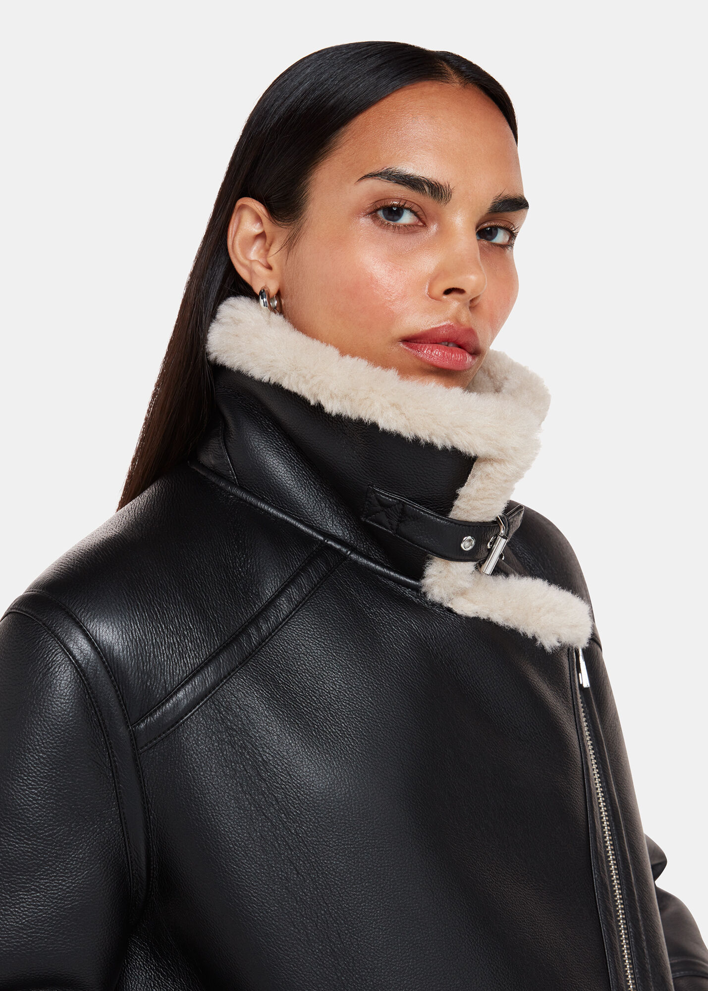 Women's Black Faux Fur Aviator Jacket | Whistles US