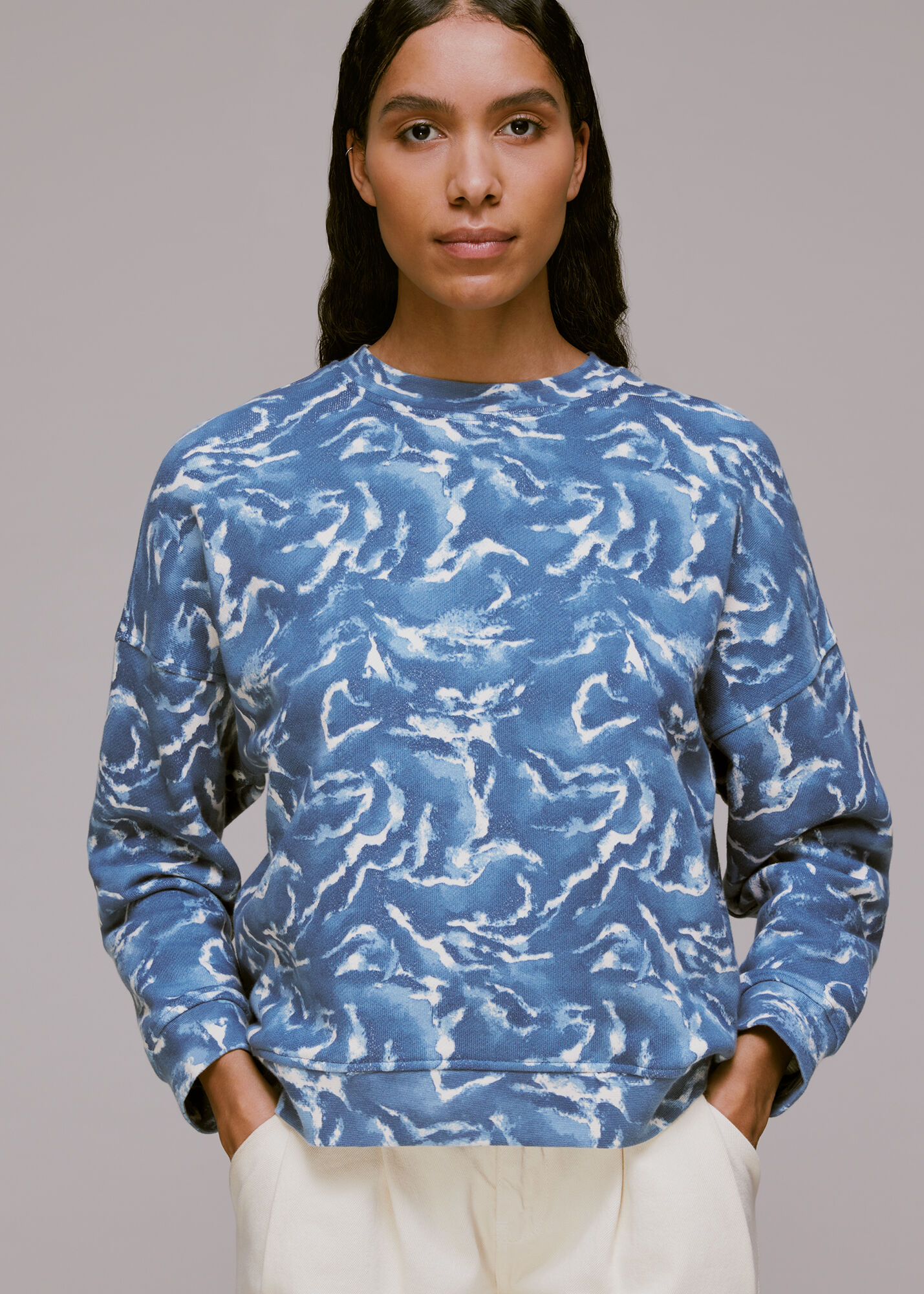 Blue/Multi Watercolour Zebra Sweat | WHISTLES | Whistles UK