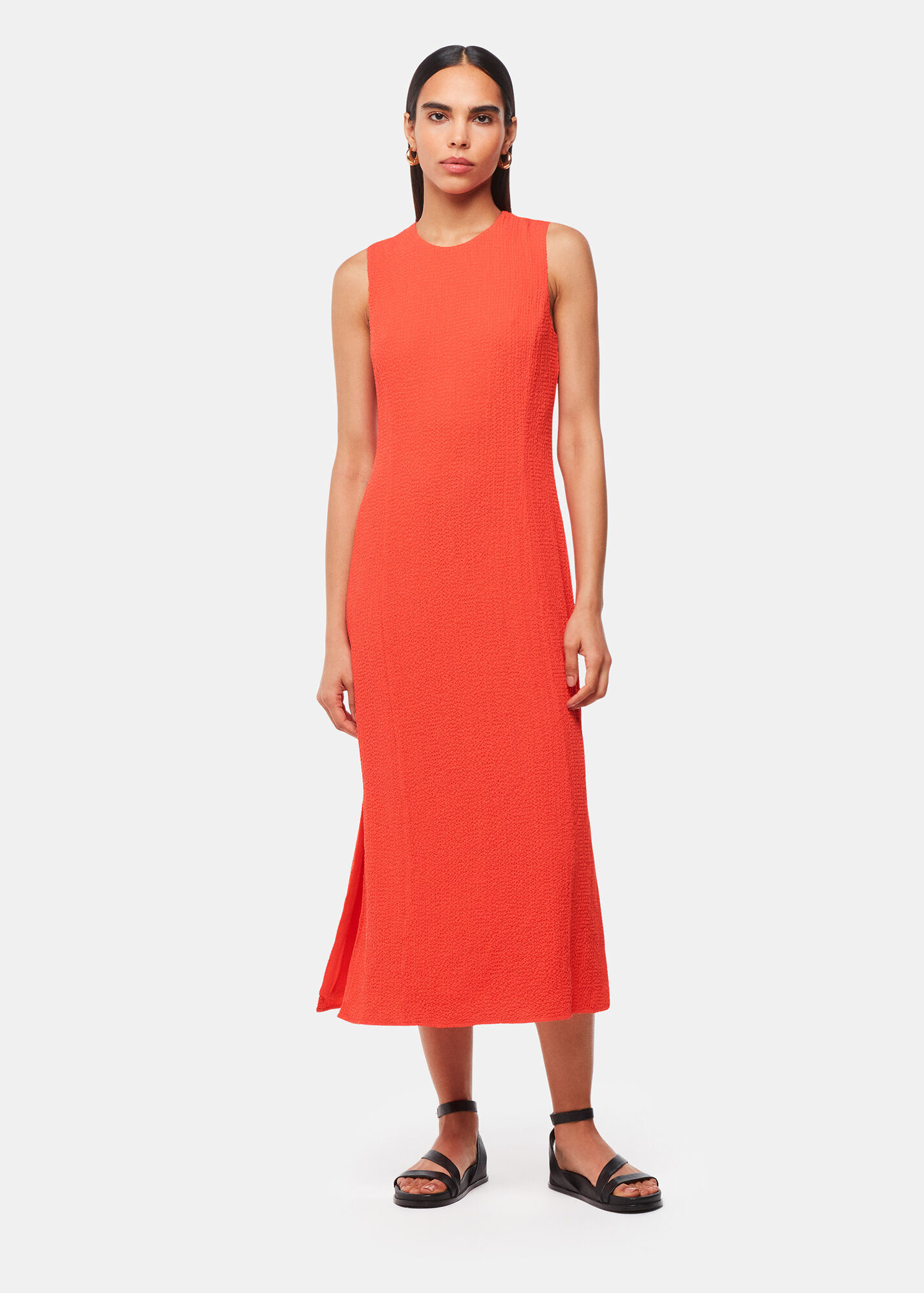 Coral Erin Texture Midi Dress | WHISTLES | Whistles US