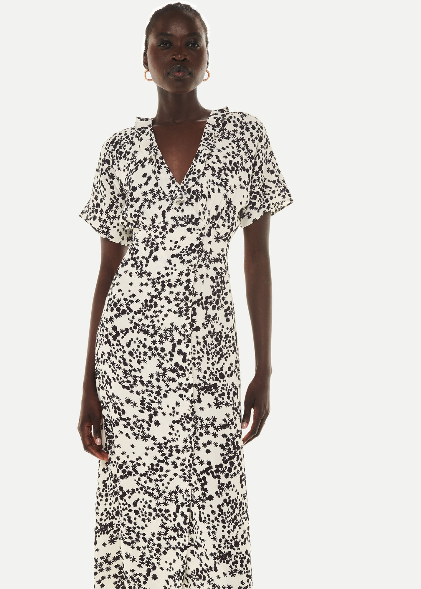 Black/White Dandelion Floral Midi Dress | WHISTLES | Whistles UK