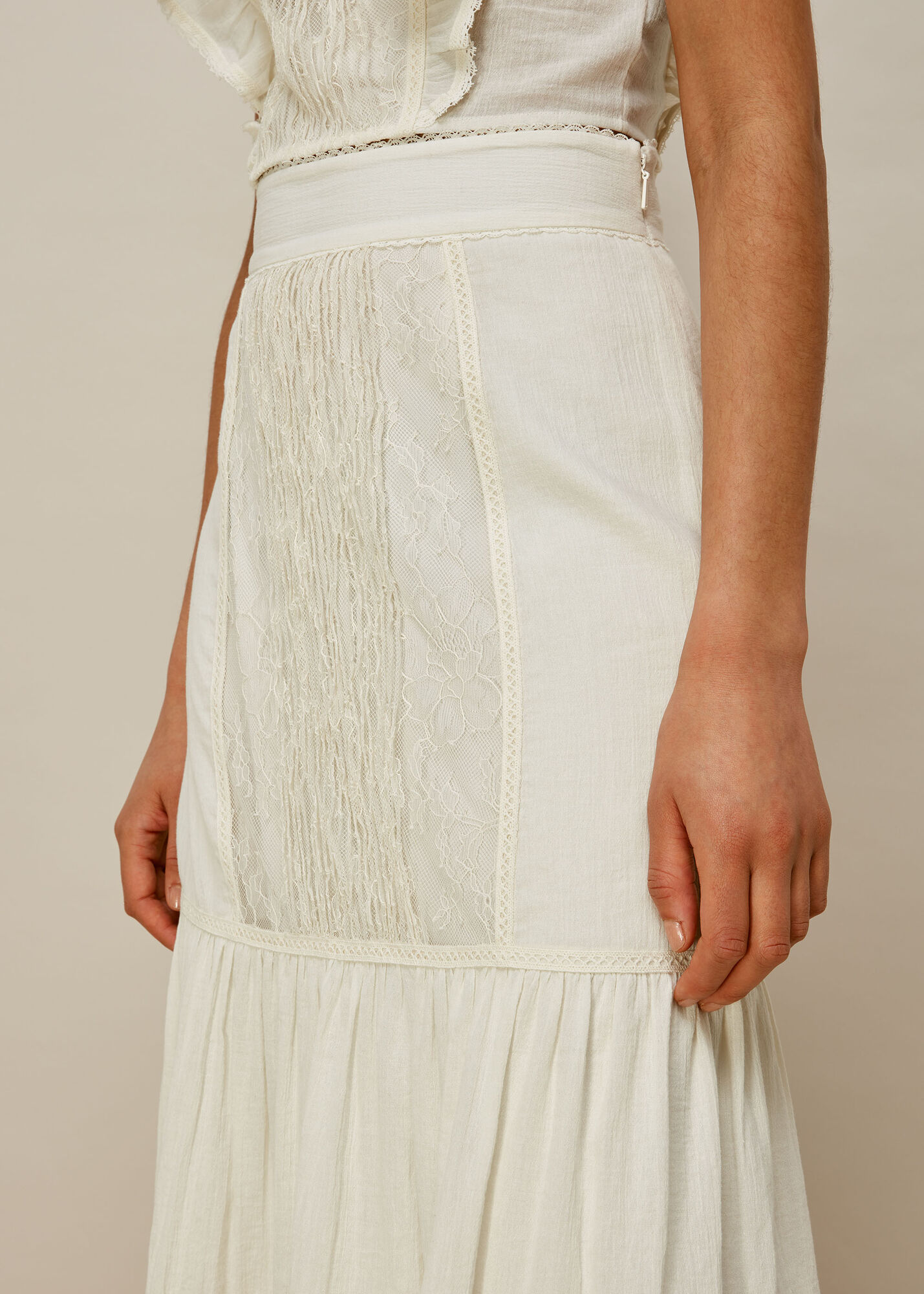 Ivory Mixed Lace Frill Skirt | WHISTLES | Whistles UK