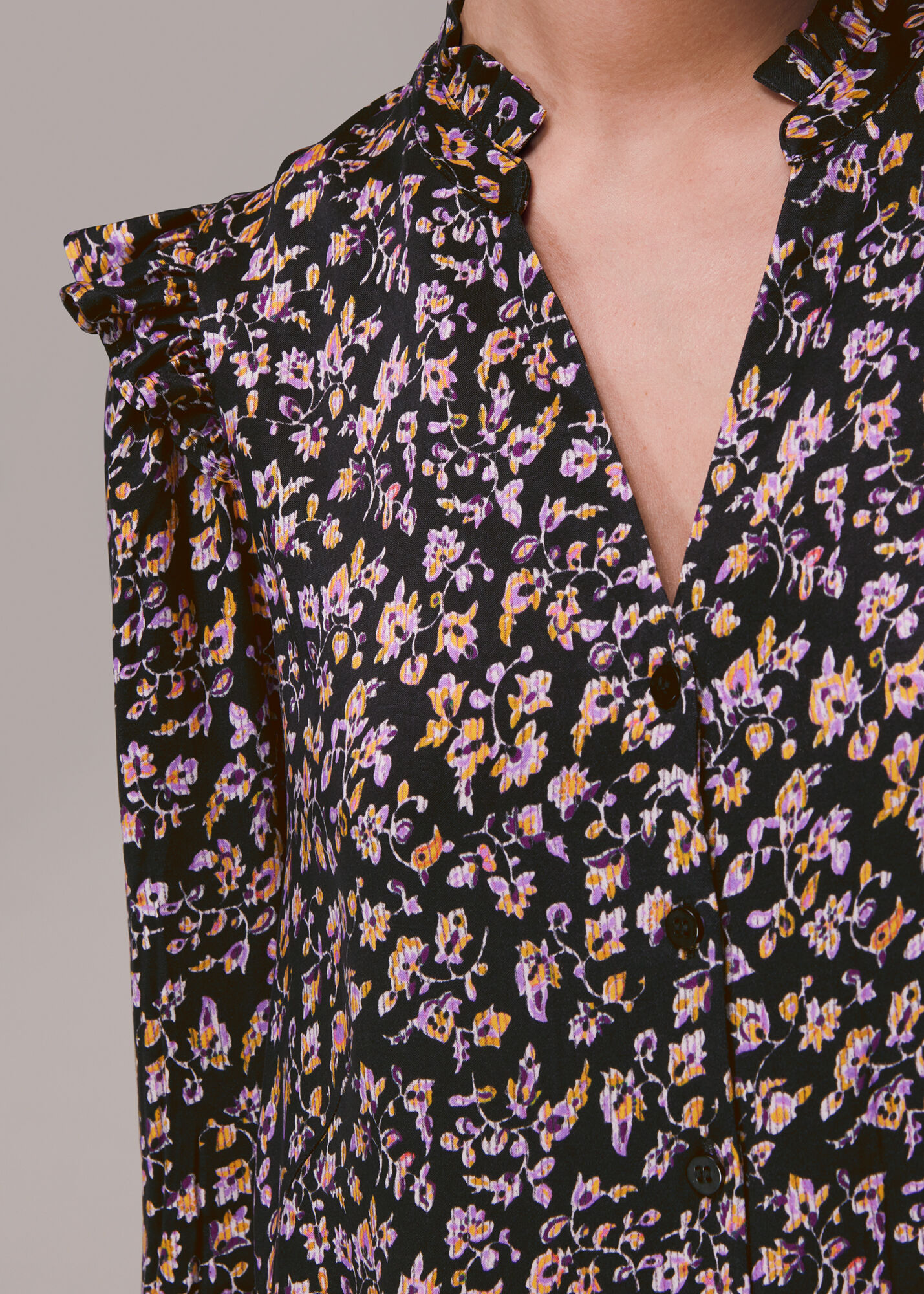 Multicolour Trailing Floral Frill Dress | WHISTLES | Whistles UK