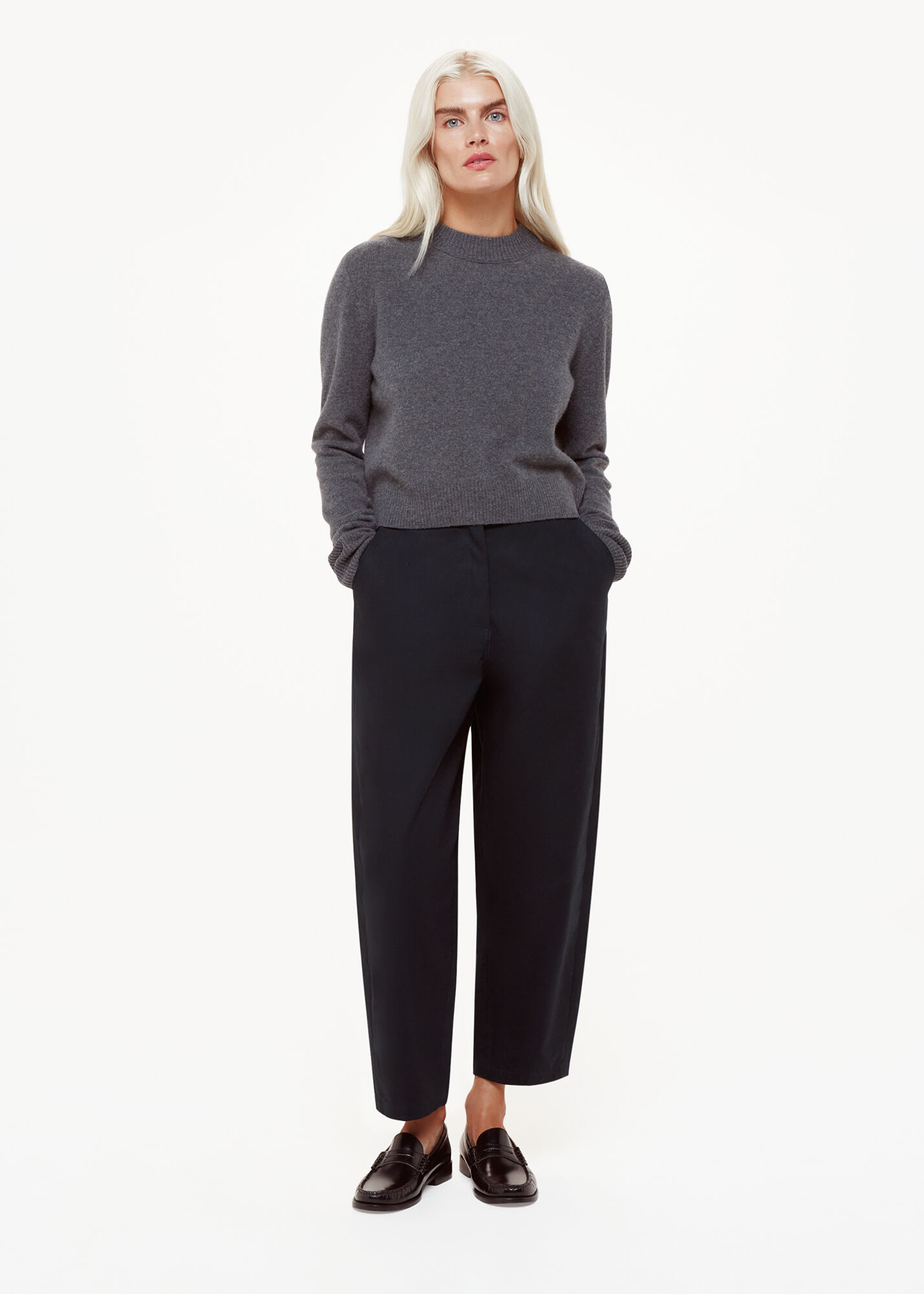 Navy Carla Barrel Cotton Trouser | WHISTLES | Whistles UK