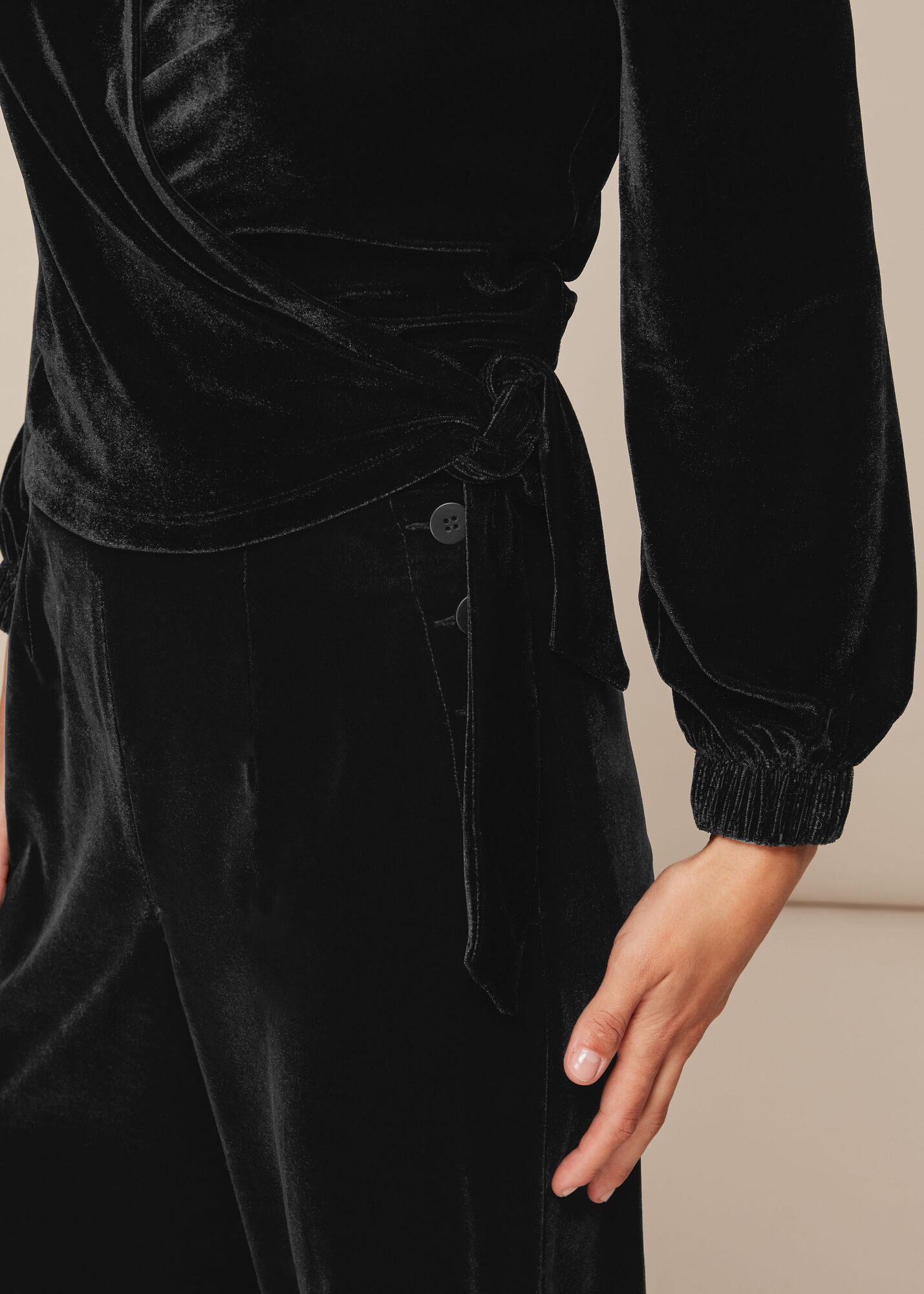 Black Velvet Wrap Top | WHISTLES | Whistles UK
