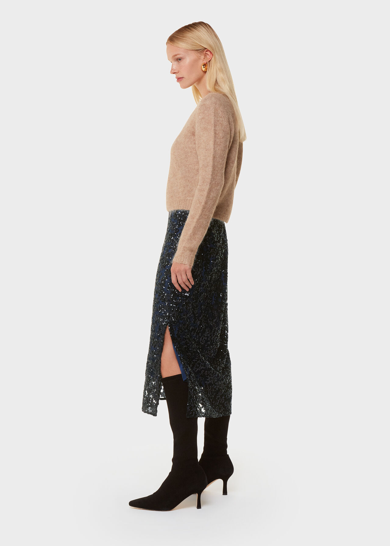 Blackmulti Floral Sequin Midi Skirt Whistles Whistles Uk
