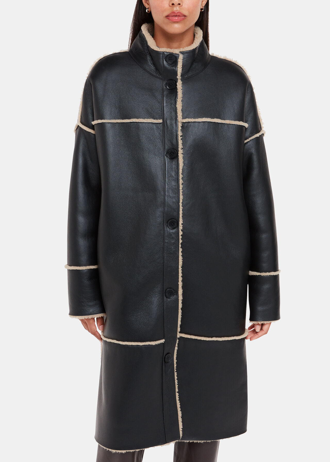 Black/Multi Zo Reversible Shearling Coat | WHISTLES | Whistles US