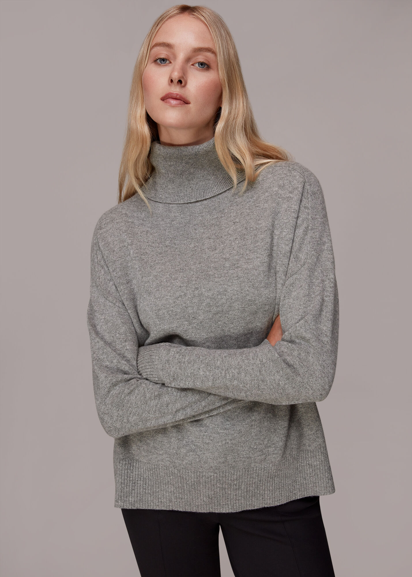 Grey Cashmere Roll Neck Jumper | Whistles