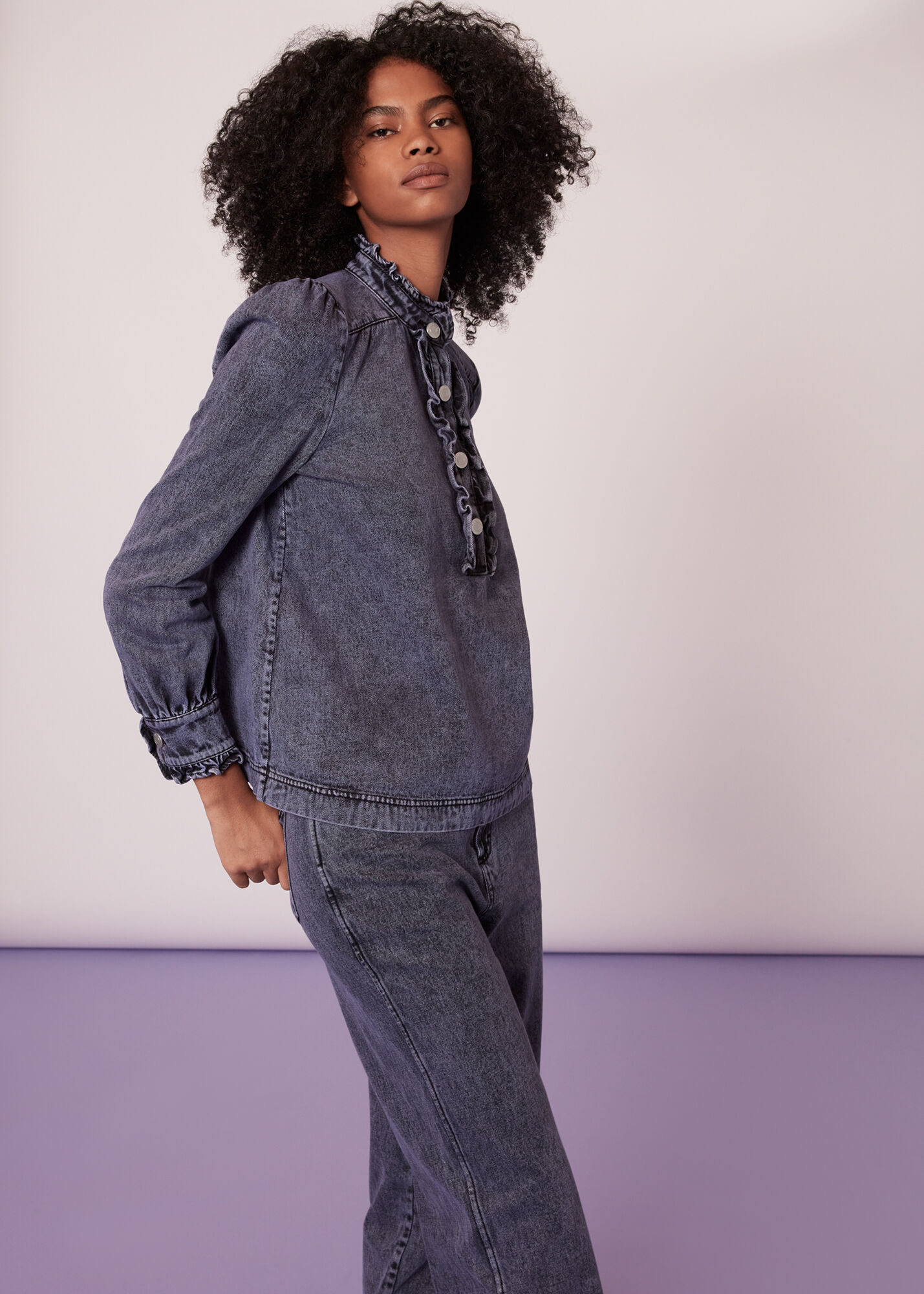 Acid Wash Ruffle Acid Wash Denim Blouse | WHISTLES | Whistles UK