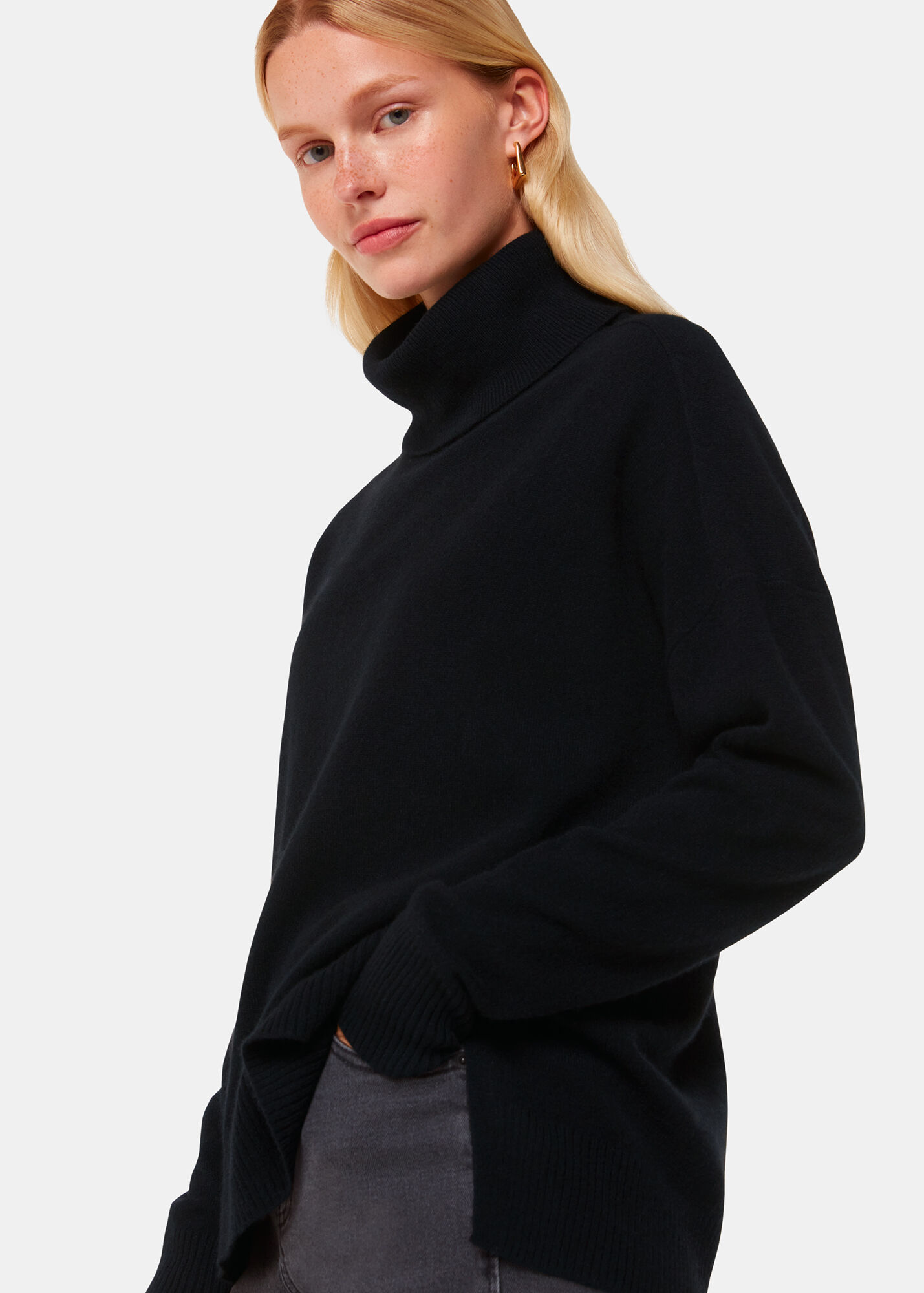 Black Cashmere Roll Neck Jumper | Whistles | Whistles UK