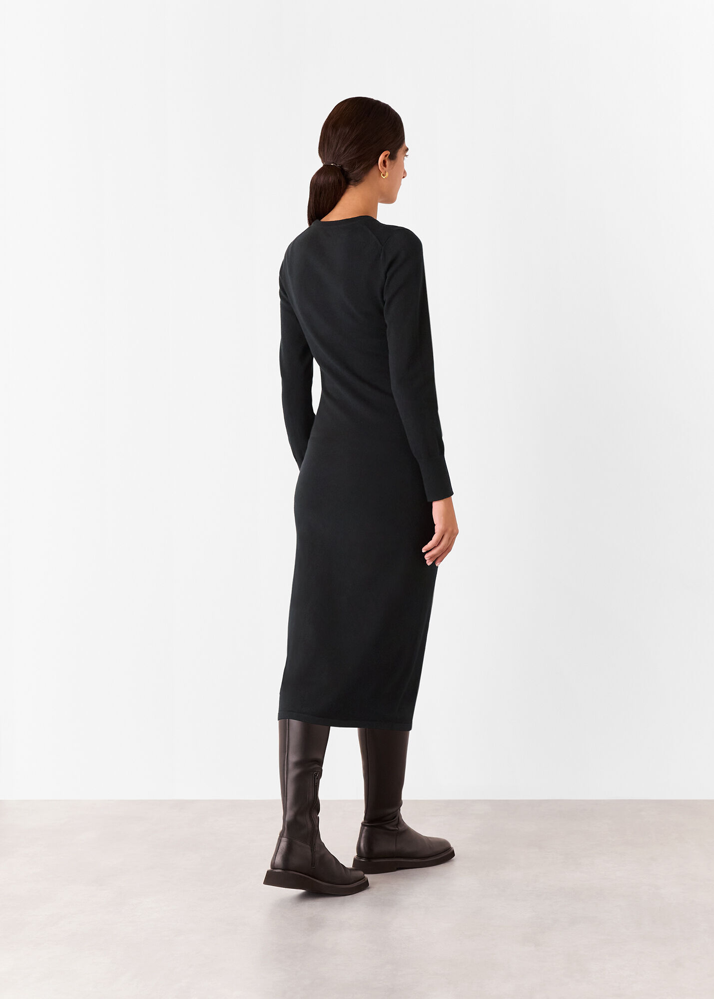 Black Gathered Side Midi Knit Dress | WHISTLES | Whistles UK