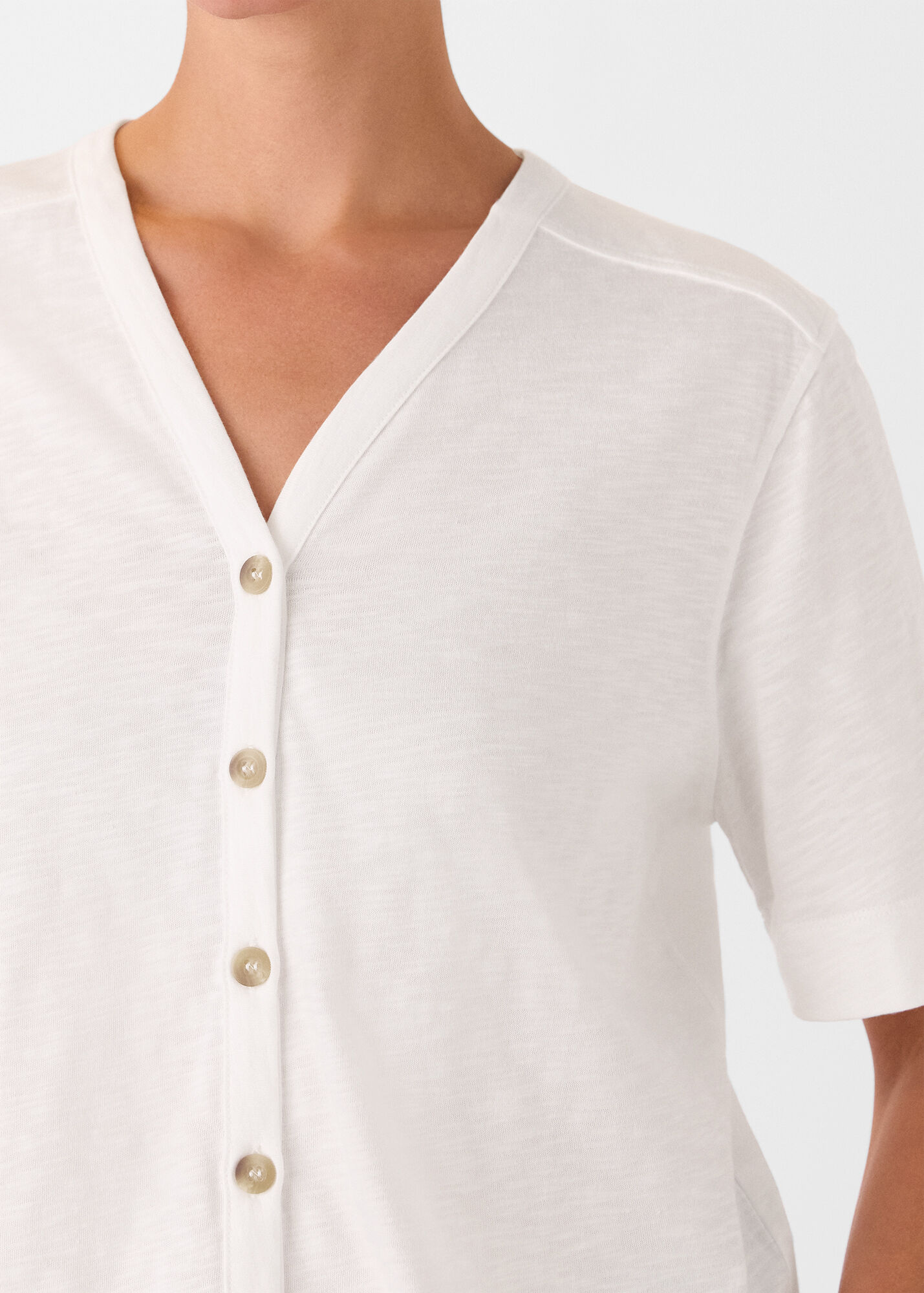 White Ella V Neck Button Through Tee | WHISTLES | Whistles US