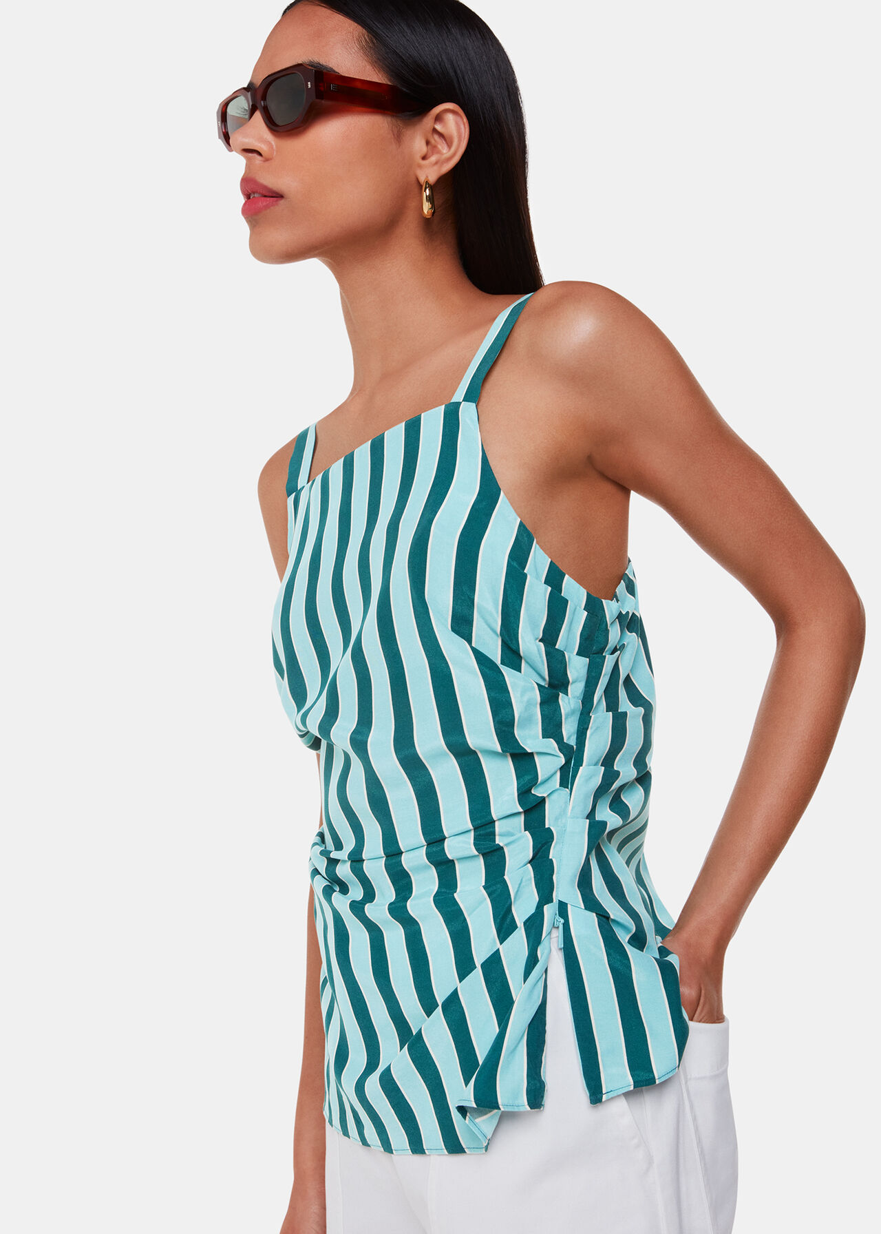 Teal/Multi Emily Tonal Stripe Top | WHISTLES | Whistles UK