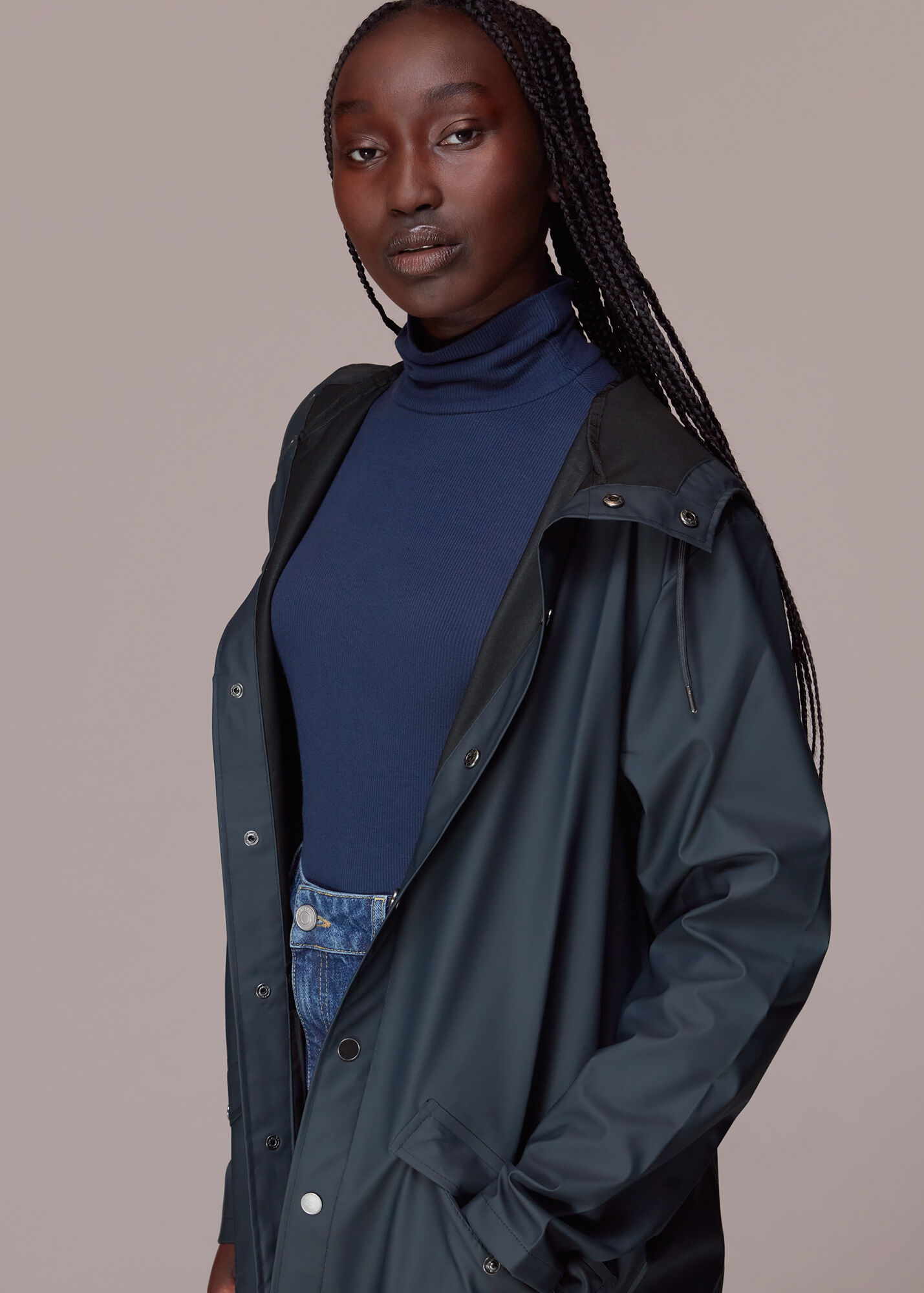 Navy Rains Long Jacket | WHISTLES | Whistles UK