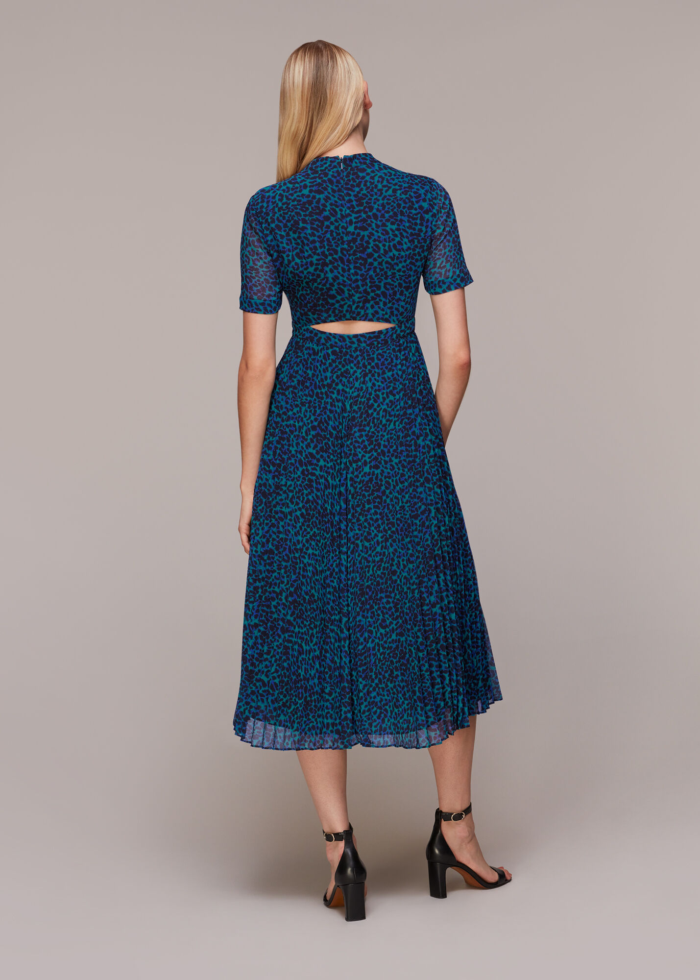 Teal/Multi Forest Leopard Cut Out Dress | WHISTLES | Whistles UK