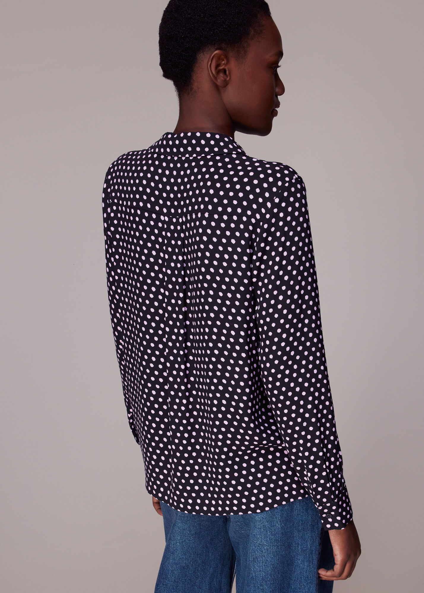 Black/Multi Dotted Spot Print Shirt | WHISTLES | Whistles UK