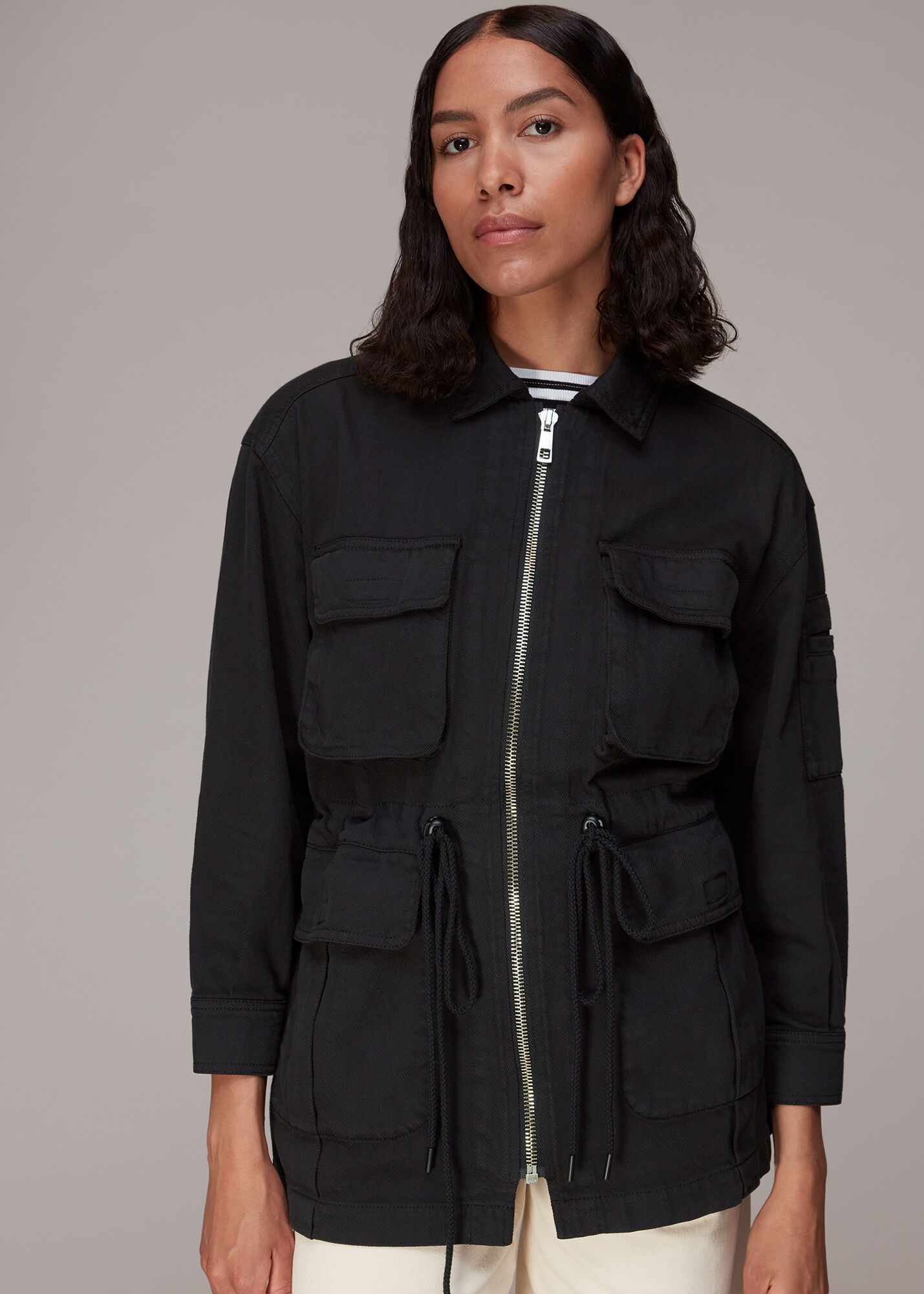 Washed Black Carly Cargo Military Jacket | WHISTLES | Whistles US