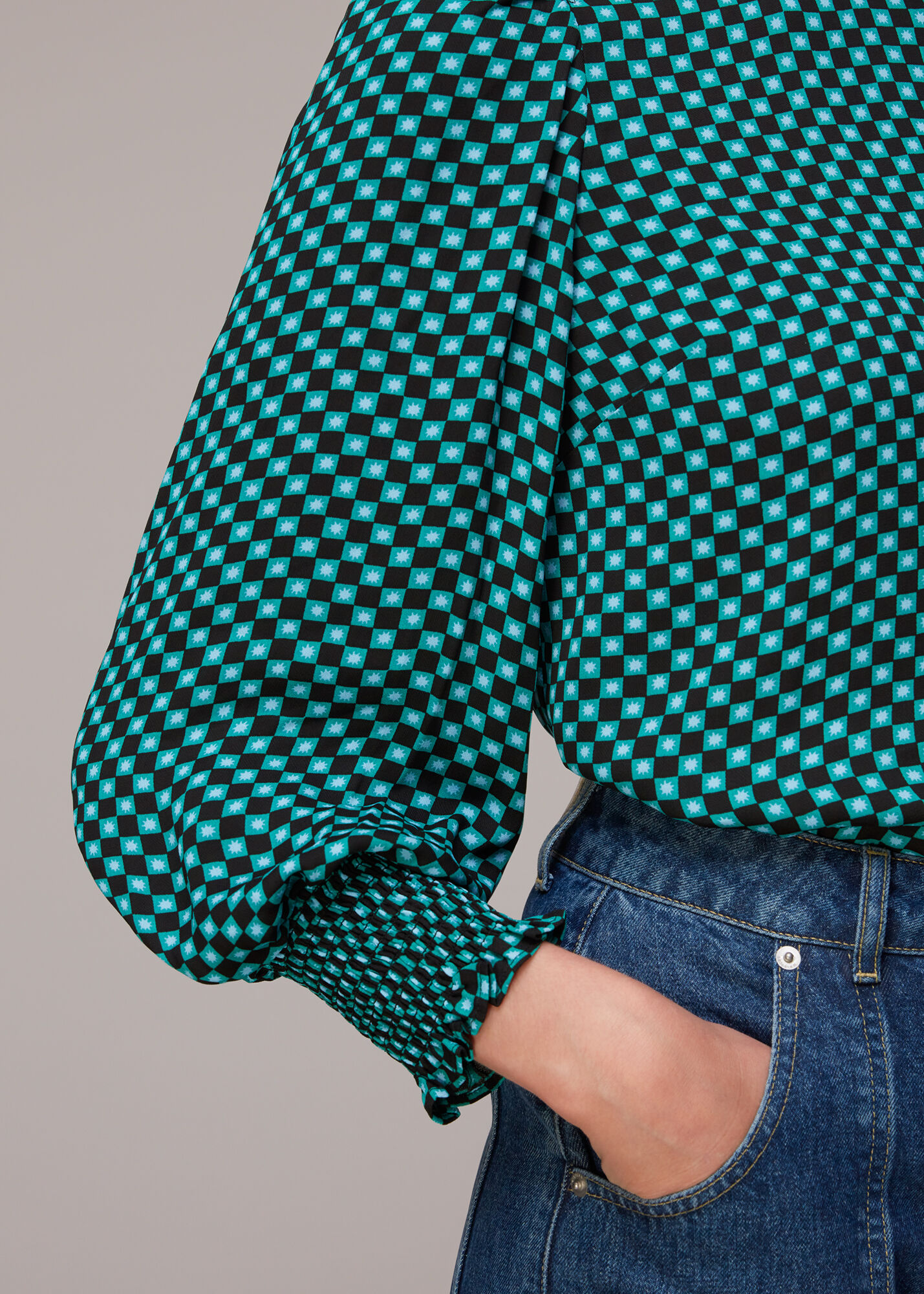 Multicolour Star Check Tessa Top | WHISTLES | Whistles UK