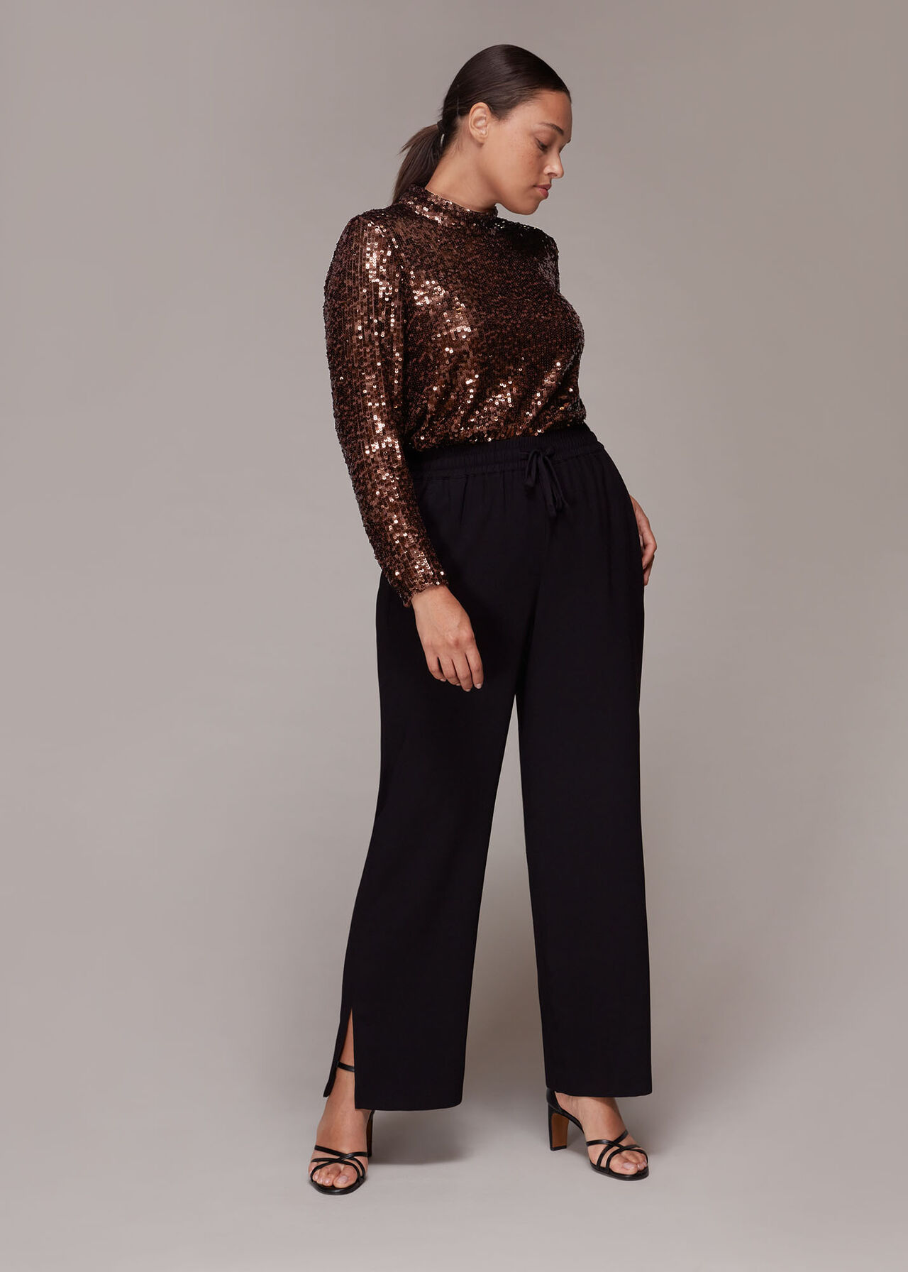 Chocolate High Neck Sequin Top Whistles