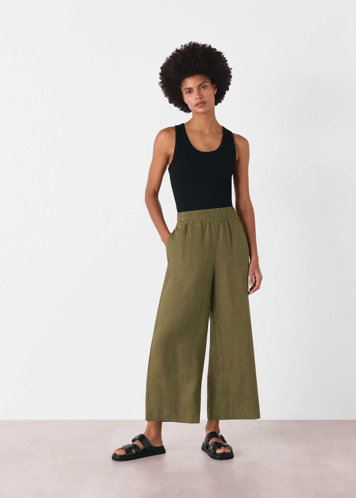 Khaki Linen Pocket Trouser | WHISTLES | Whistles UK